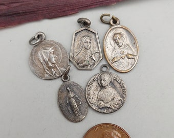 Vintage Catholic Mixed Medal LOT Mary Saints Our Lady Lourdes Religious ...