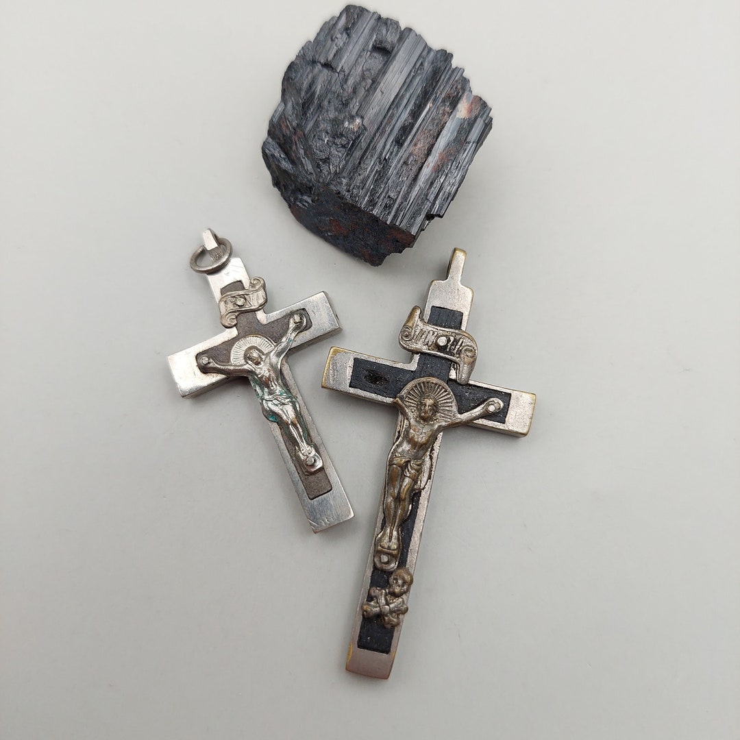 1 Vintage Crucifix • Inlay Silvertone - INRI - Jesus, Cross - Rosary ...