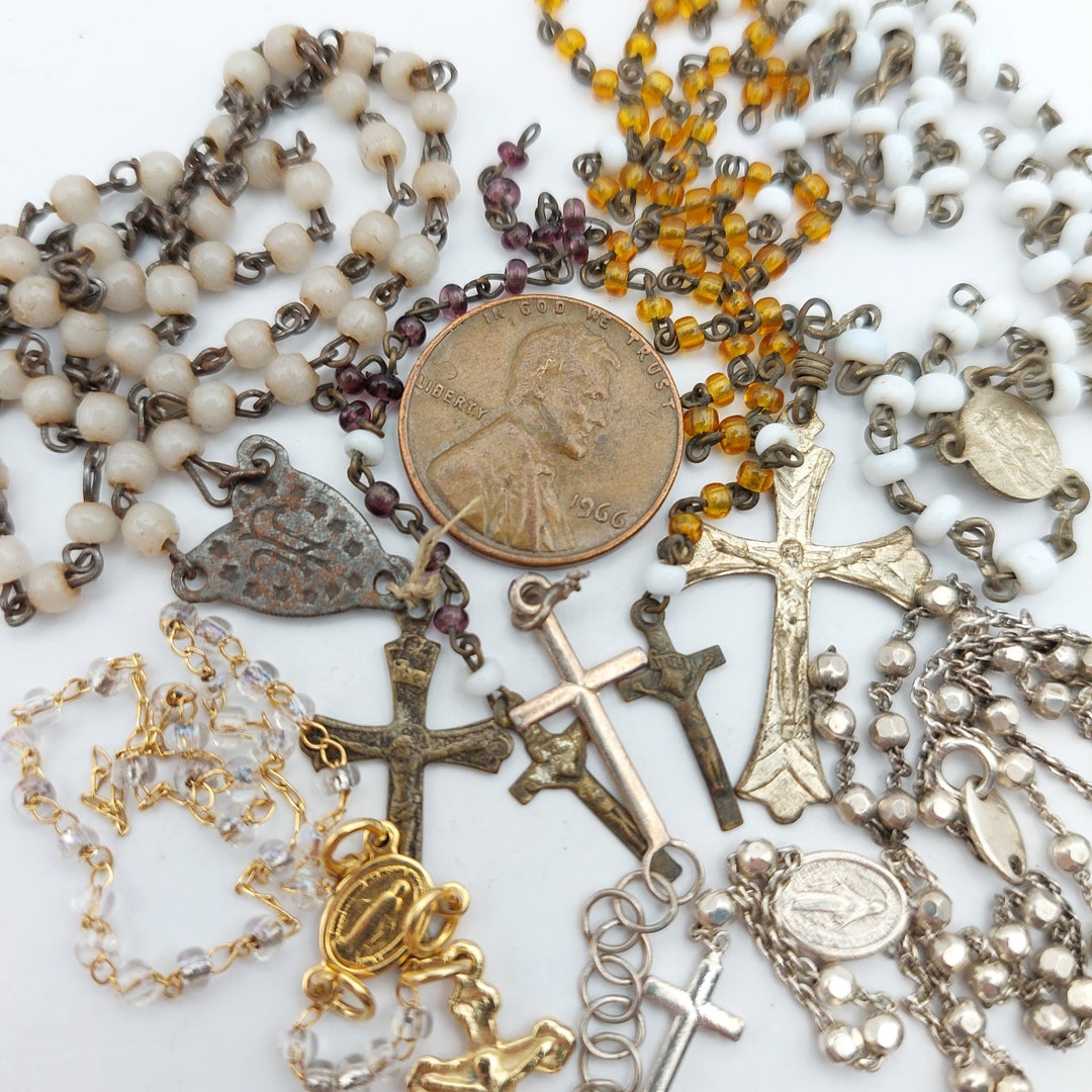 Broken Rosary Beads LOT Seed Bead Tiny Glass, Silver Centers ...