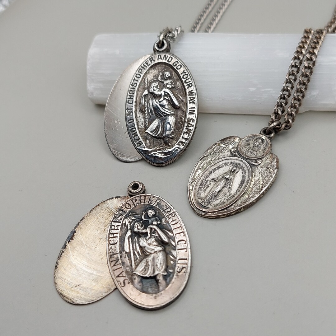 1 Pc St Christopher or Scapular Sterling Medal • Vintage Catholic ...