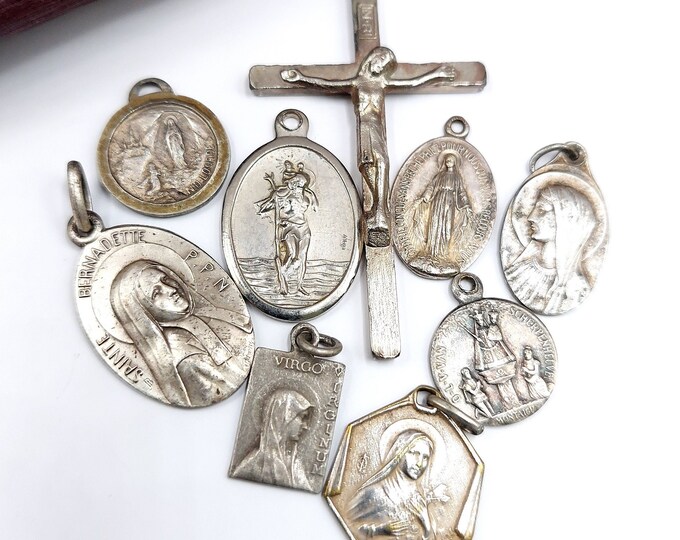 Vintage Catholic Mixed Medal LOT Mary Saints Our Lady Lourdes Religious ...