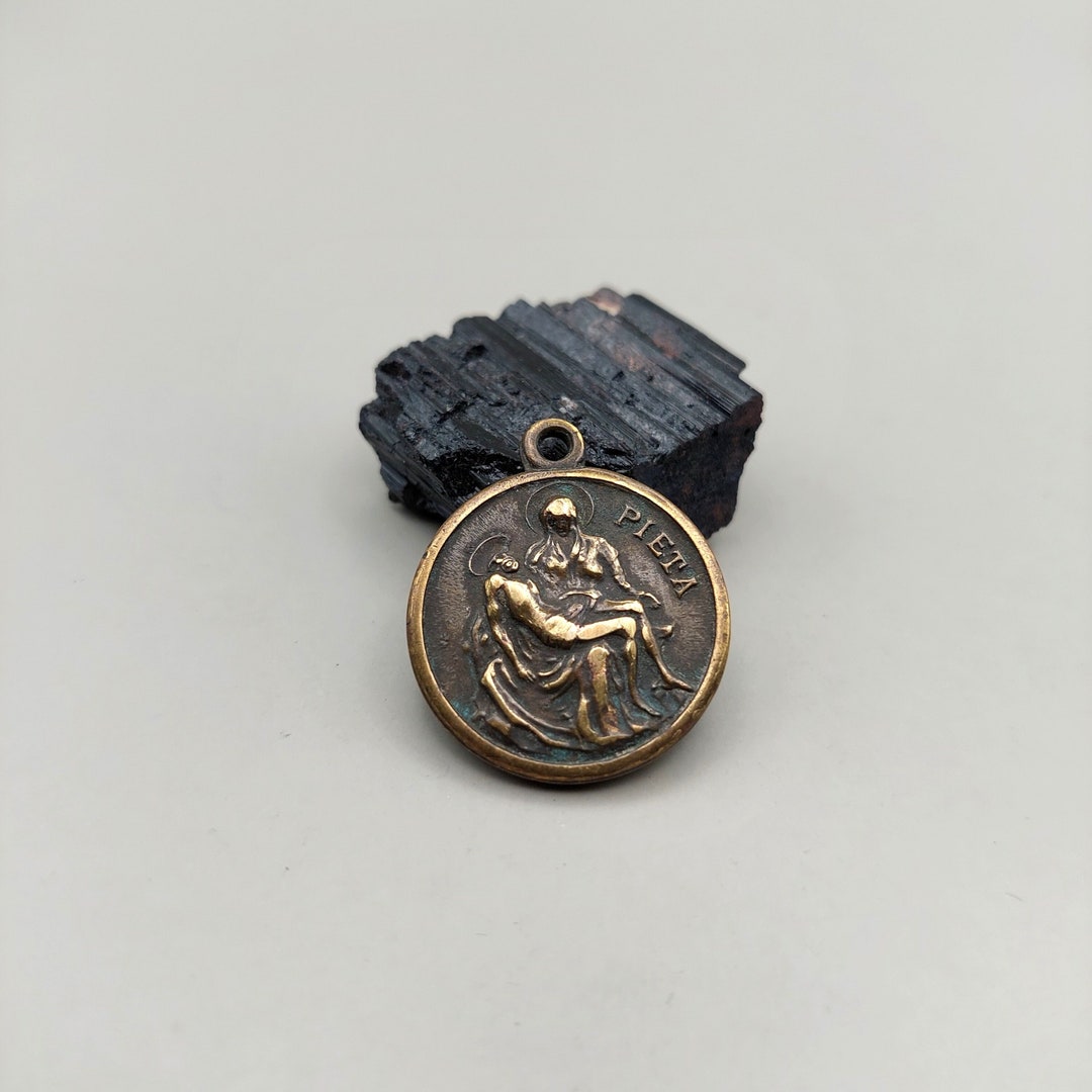 Vintage Pieta Medal St Christopher Protect Us Religious Pendant ...
