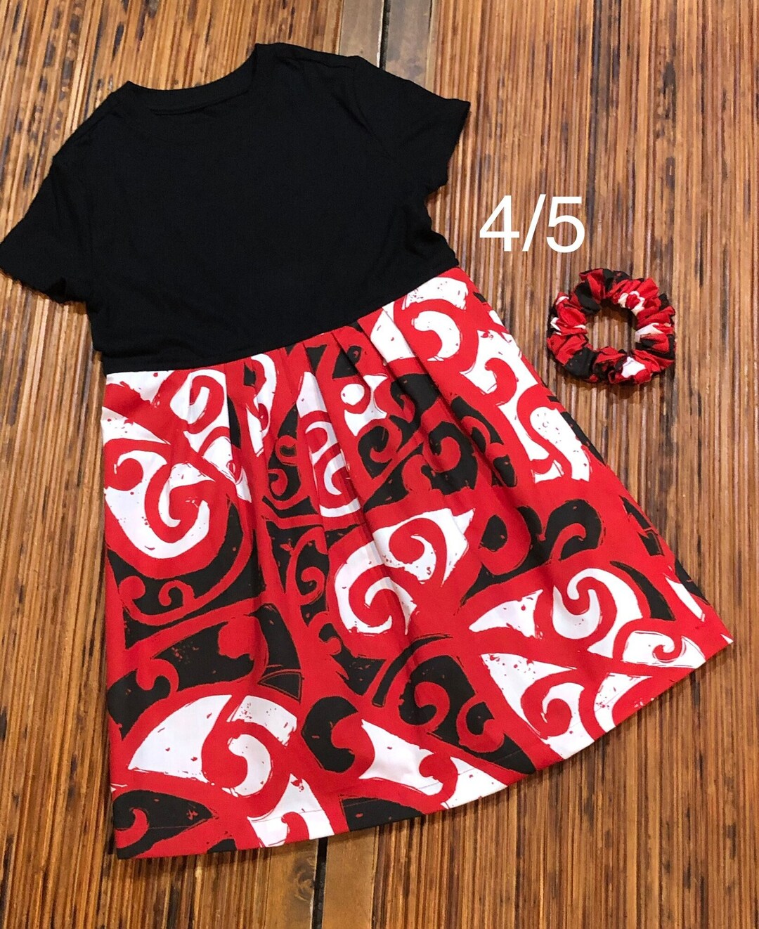 Maori Dress Size 4/5 Black Red & White Koru Pattern - Etsy