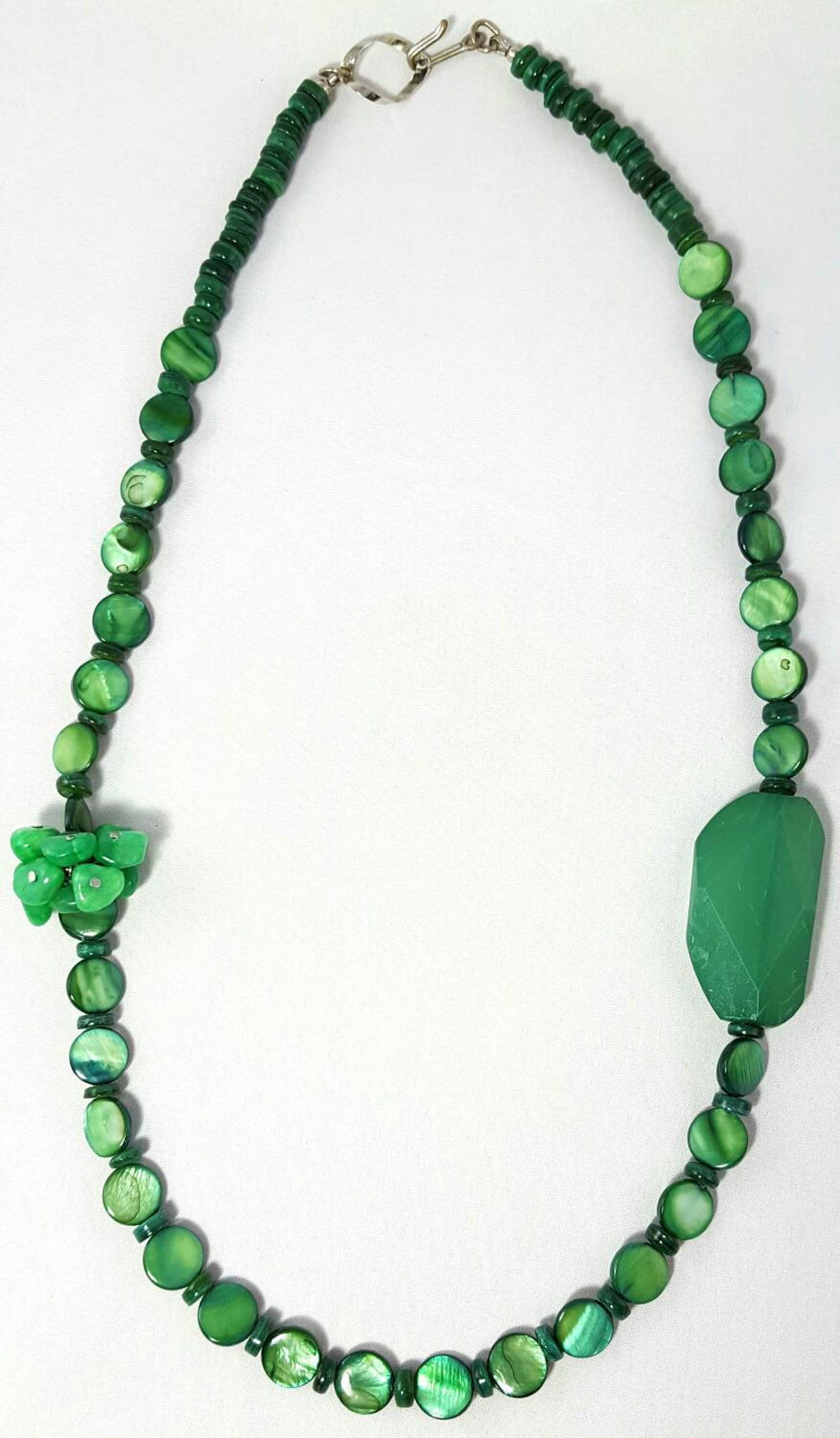 Green Shell Beaded Long Necklace Asymmetric Vintage Style Jewelry ...