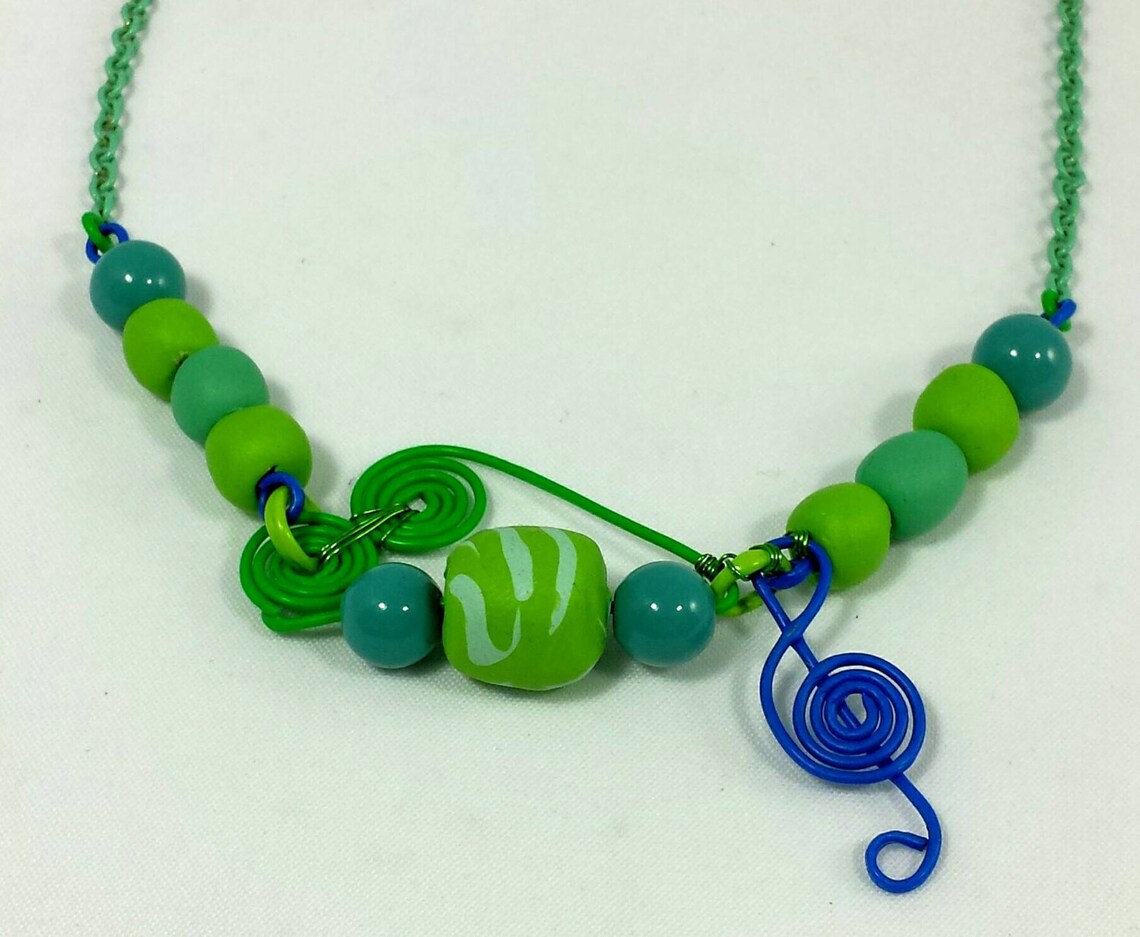 Music Note Charm Necklace Single Strand Chain Polymer Clay Jewelry ...