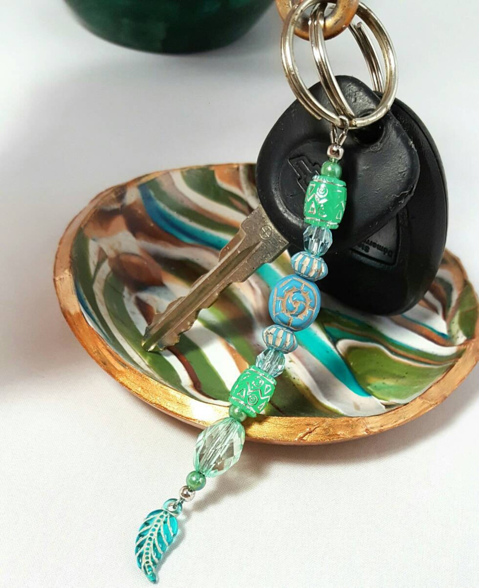 Leaf Keychain Zipper Tag Handmade Keychain Beaded Purse Accessory ...