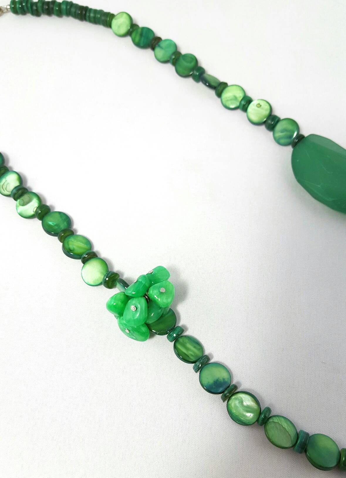 Green Shell Beaded Long Necklace Asymmetric Vintage Style Jewelry ...