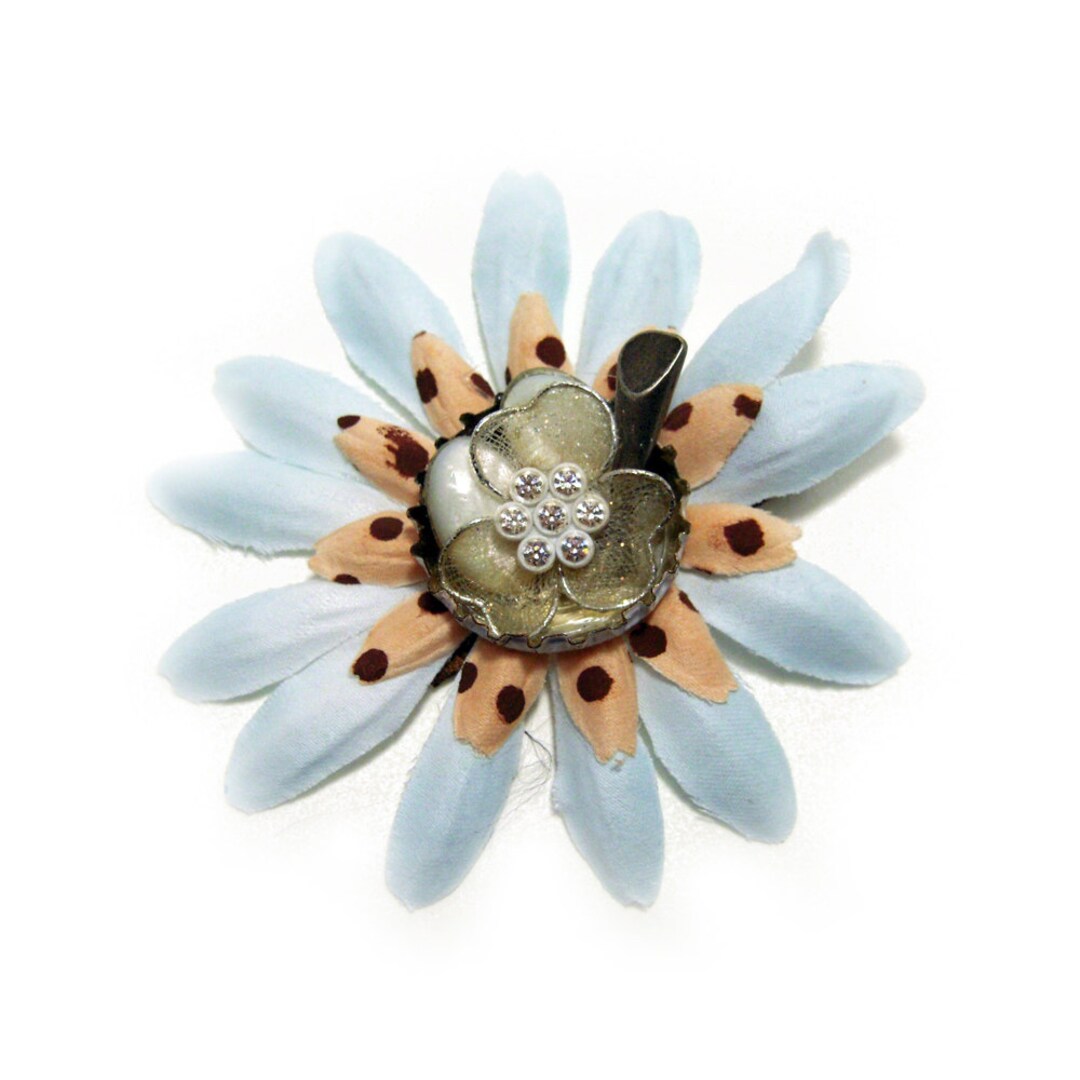Girl's Hair Clip Flower Clip Mother of Pearl White Clip Bottle Cap Art ...