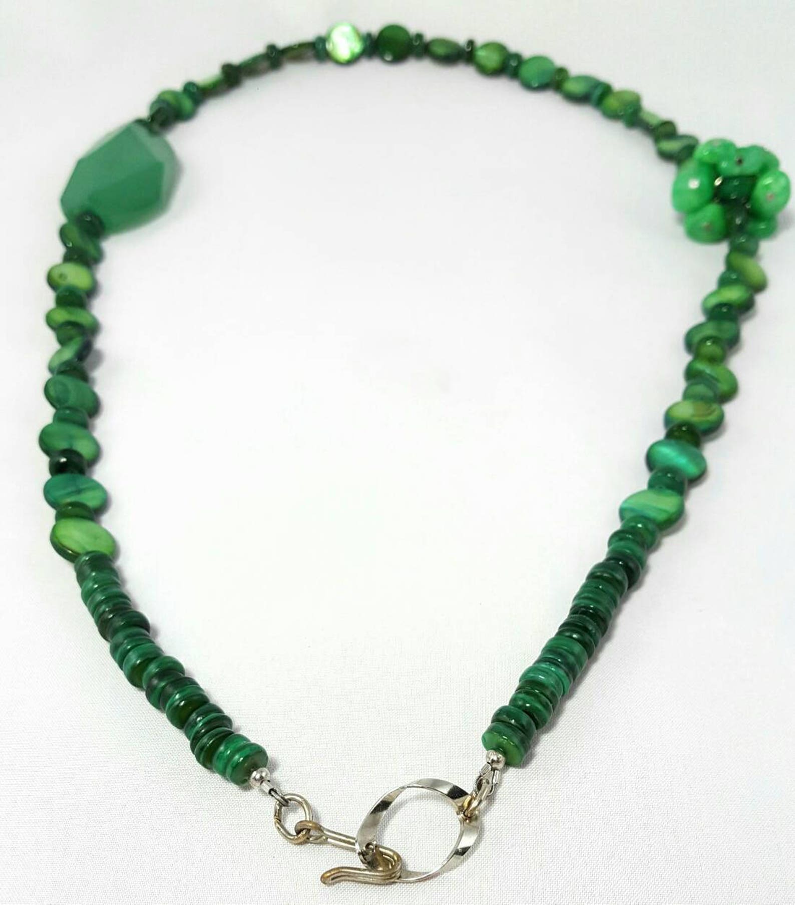 Green Shell Beaded Long Necklace Asymmetric Vintage Style Jewelry ...