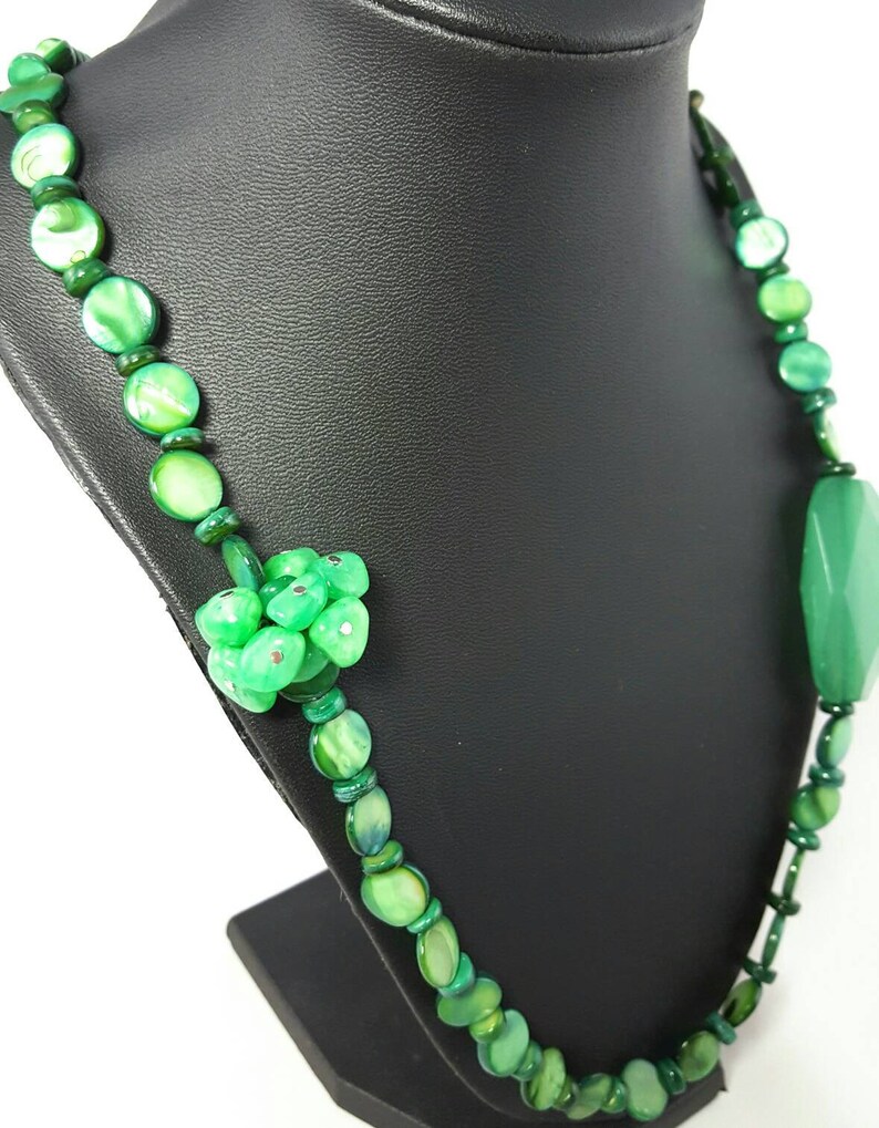 Green Shell Beaded Long Necklace Asymmetric Vintage Style Jewelry ...