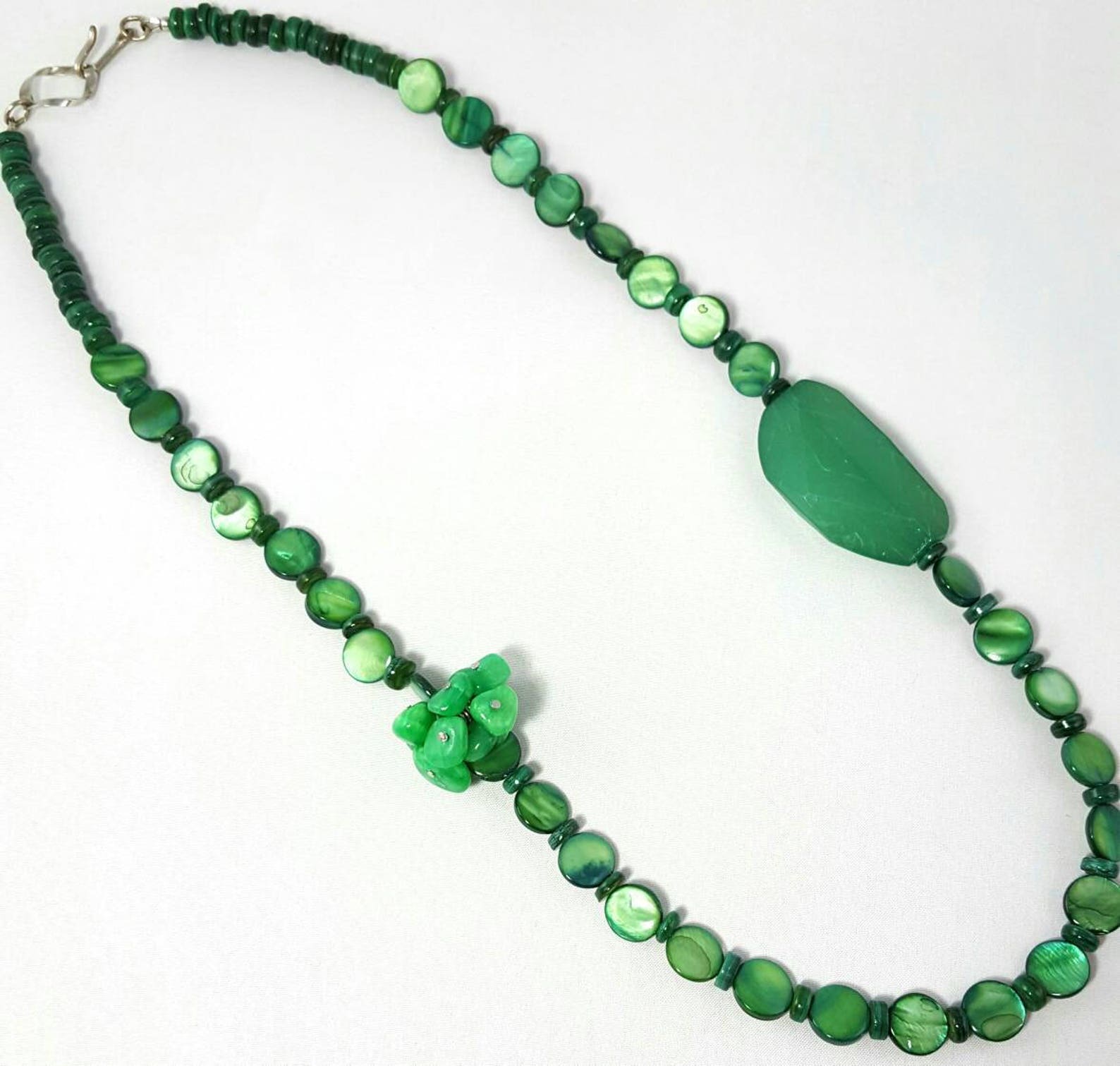 Green Shell Beaded Long Necklace Asymmetric Vintage Style Jewelry ...