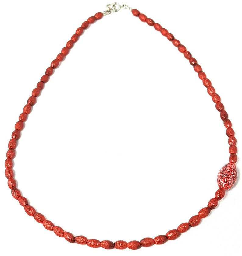 Glittery Beaded Pink Necklace Simple Jewelry Handmade Asymmetric Focal ...