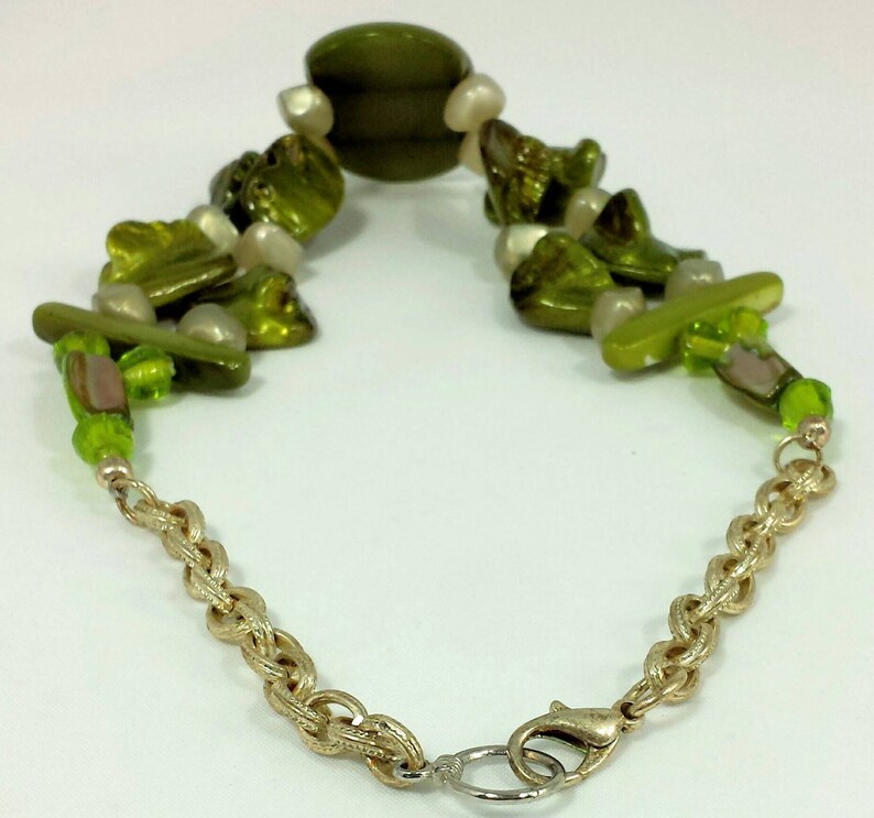 Green Collarbone Necklace Shell Jewelry Faux Pearl Double Strand to ...