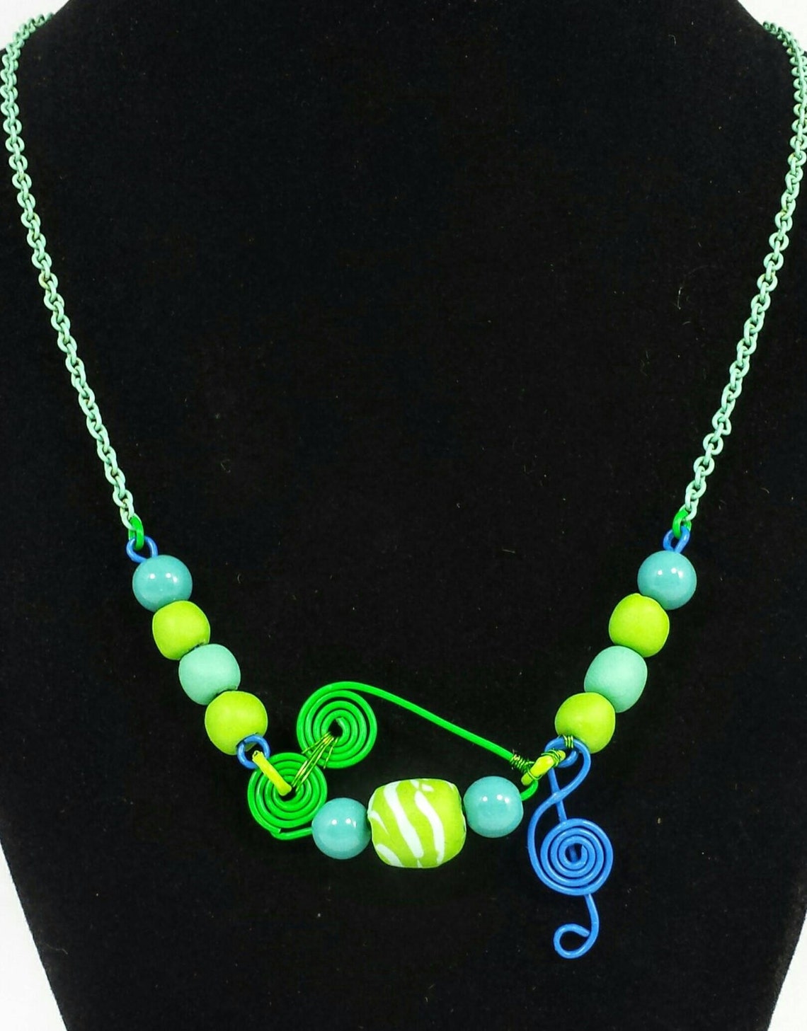 Music Note Charm Necklace Single Strand Chain Polymer Clay Jewelry ...