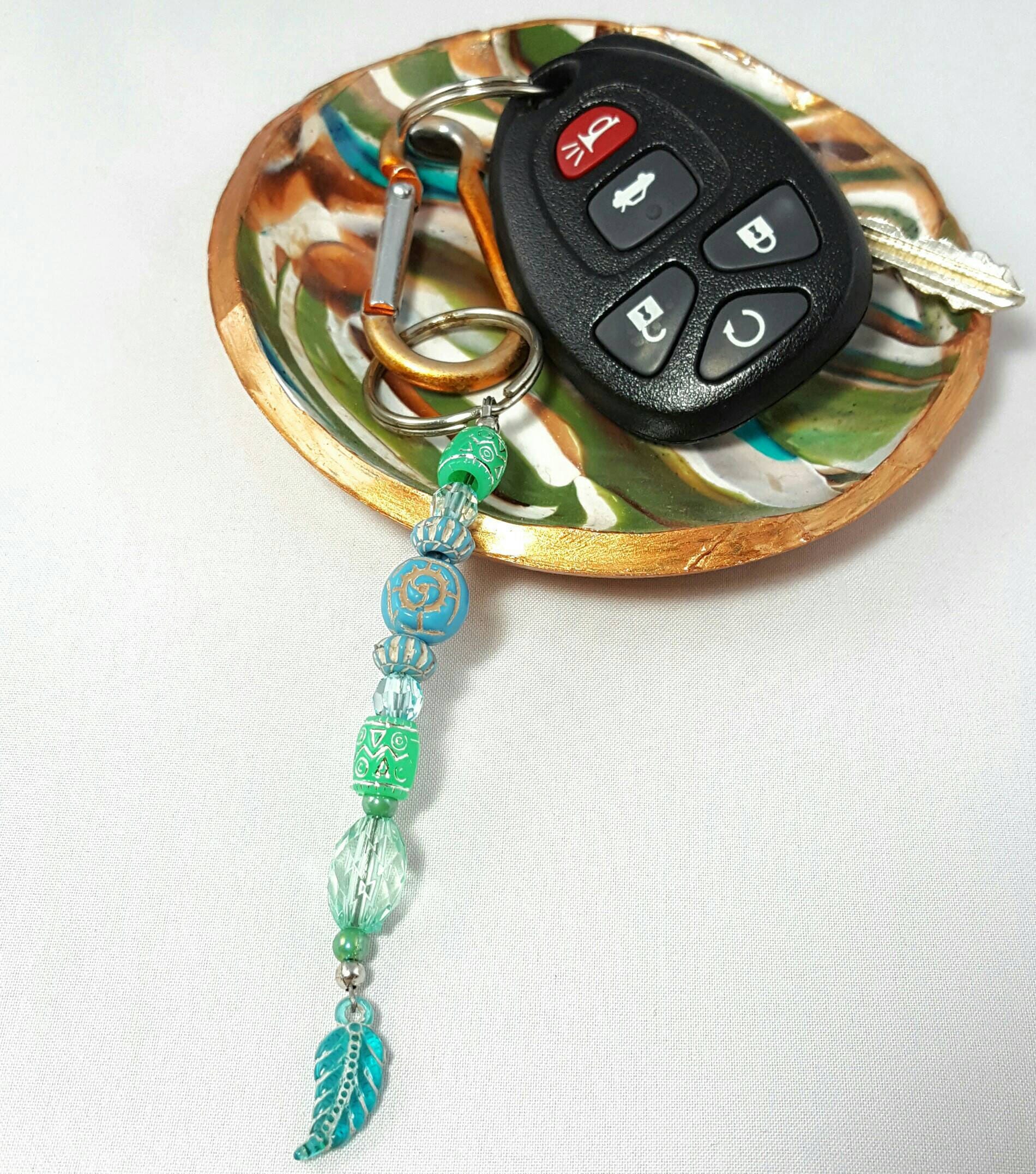 Leaf Keychain Zipper Tag Handmade Keychain Beaded Purse Accessory ...