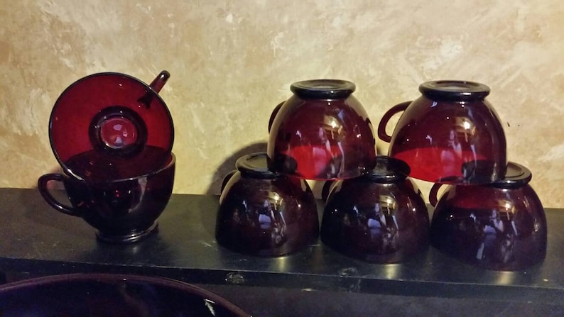 Beautiful Ruby Red Punch Bowl Set 12 Cups and Base Included | Etsy