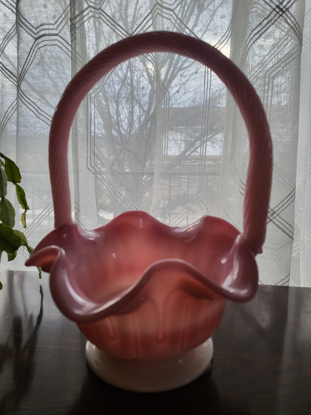 Pink Rosaline Fenton Basket Lamb's Tongue Pattern - Etsy