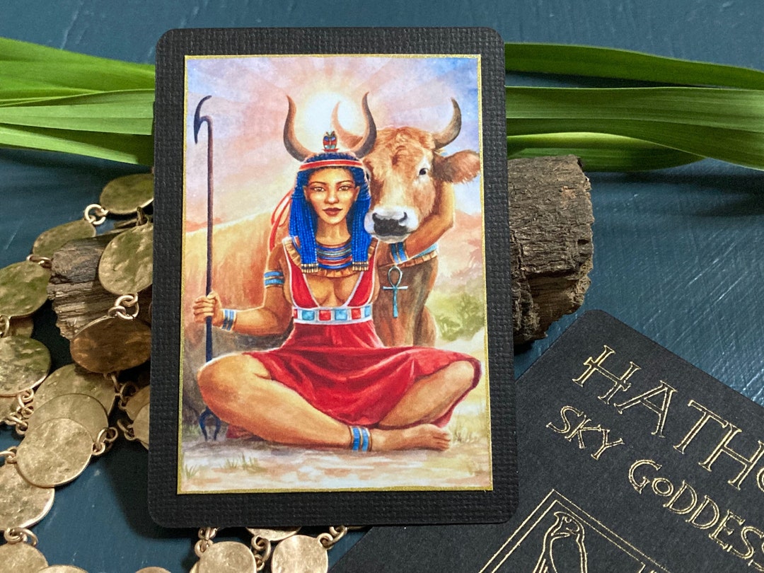 Hathor Art Prayer Card | Small Cow Goddess Altar Print | Ancient Egypt ...
