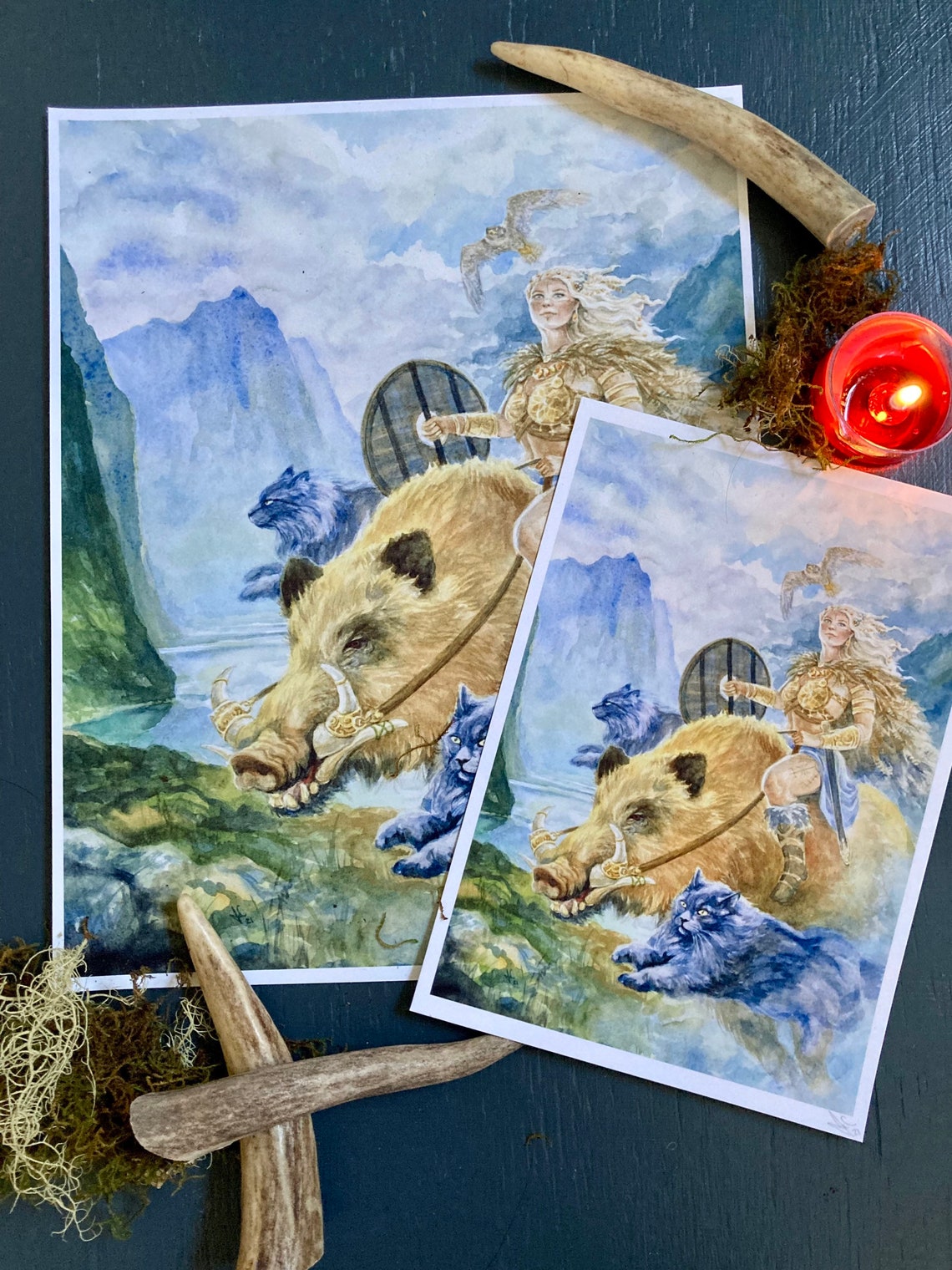 Freyja Norse Goddess and Boar Hildisvíni Cats Freya Art - Etsy Australia