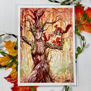 Autumn Dryad Red Squirrels Watercolor Art Print Fall Tree - Etsy