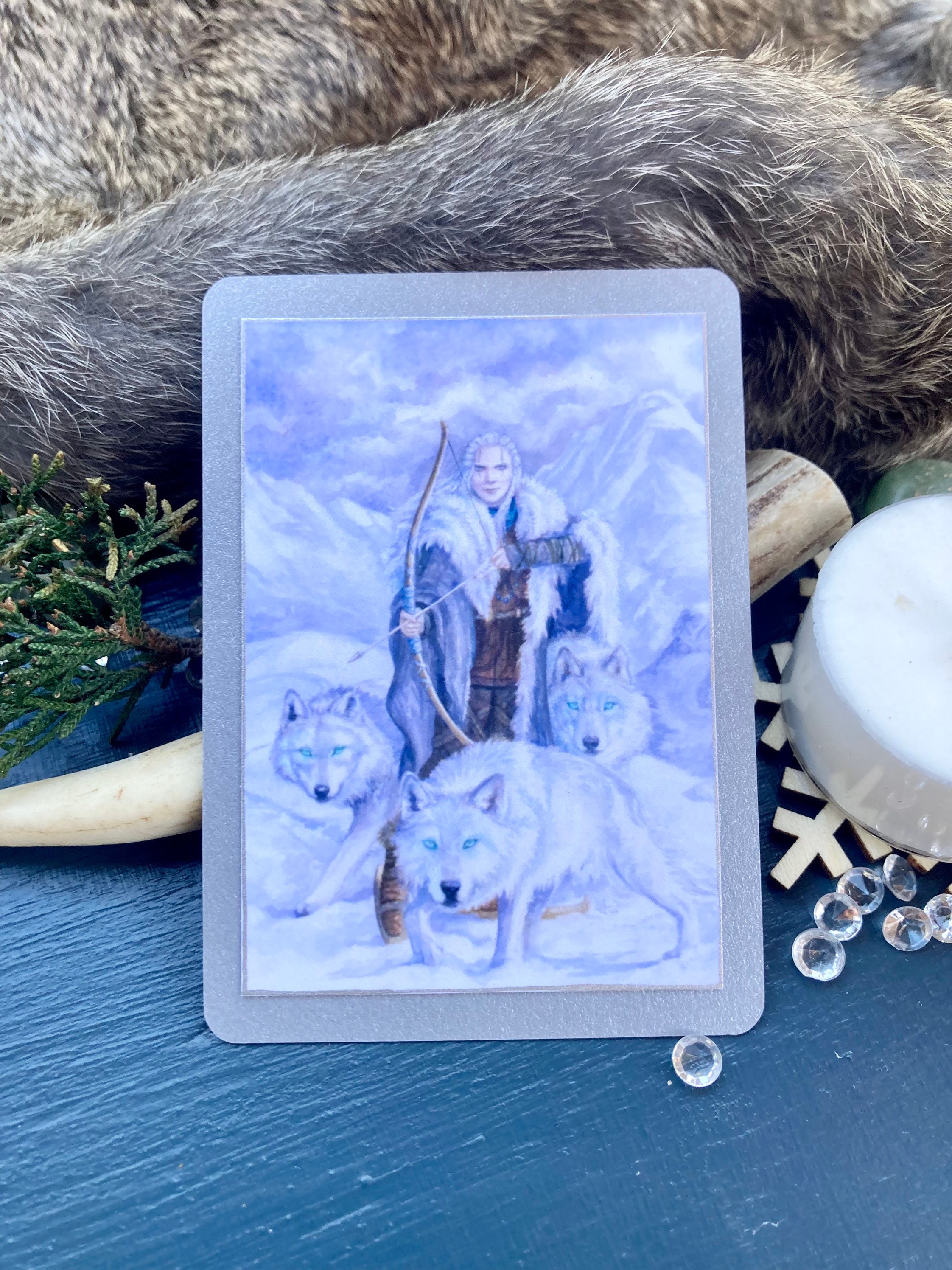 Skadi Norse Winter Goddess Altar Card | Small Art Print Wolves Pagan ...