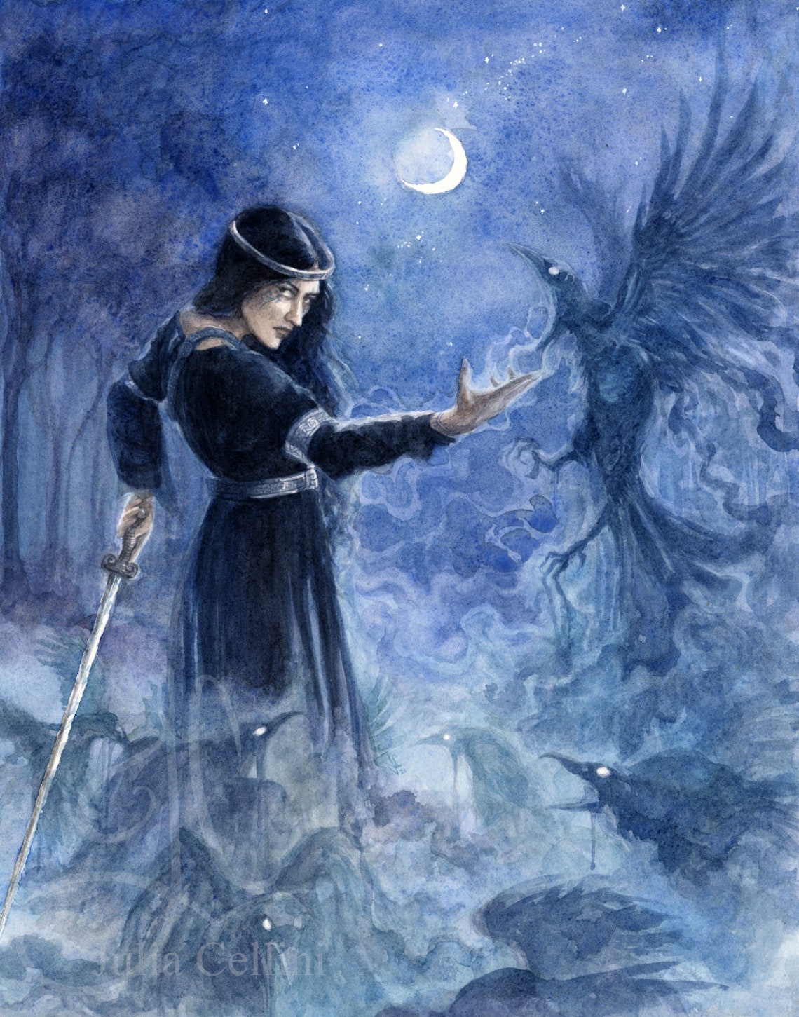 Morrigan Goddess Art Print | Dark Phantom Crows | Ancient Celtic ...