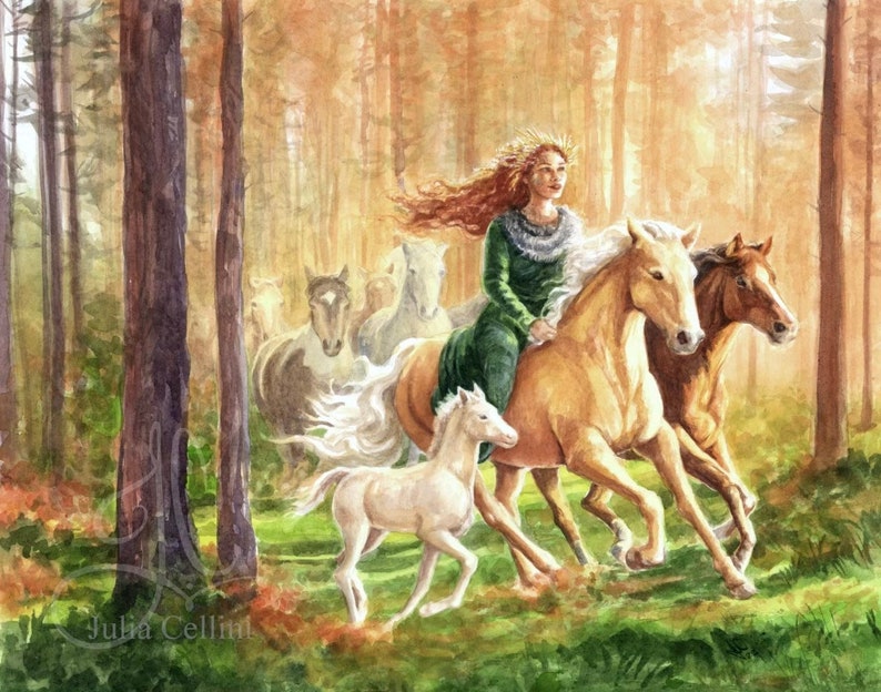 Epona Horse Goddess Celtic Art Autumn Forest Watercolor - Etsy