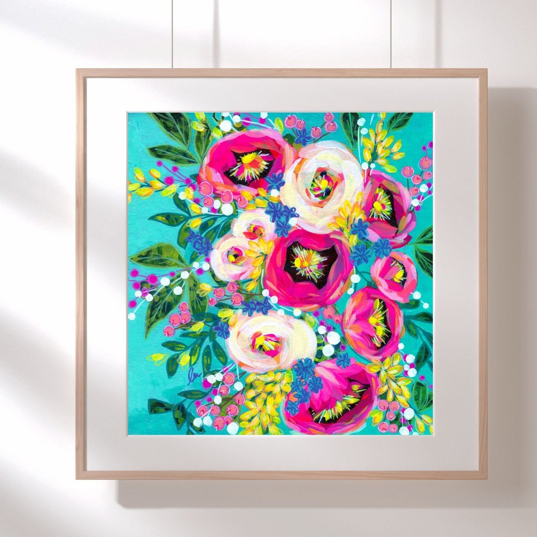 Pinki Promise Floral Wall Art, Vibrant Bold Art, Colorful Art, Colorful ...