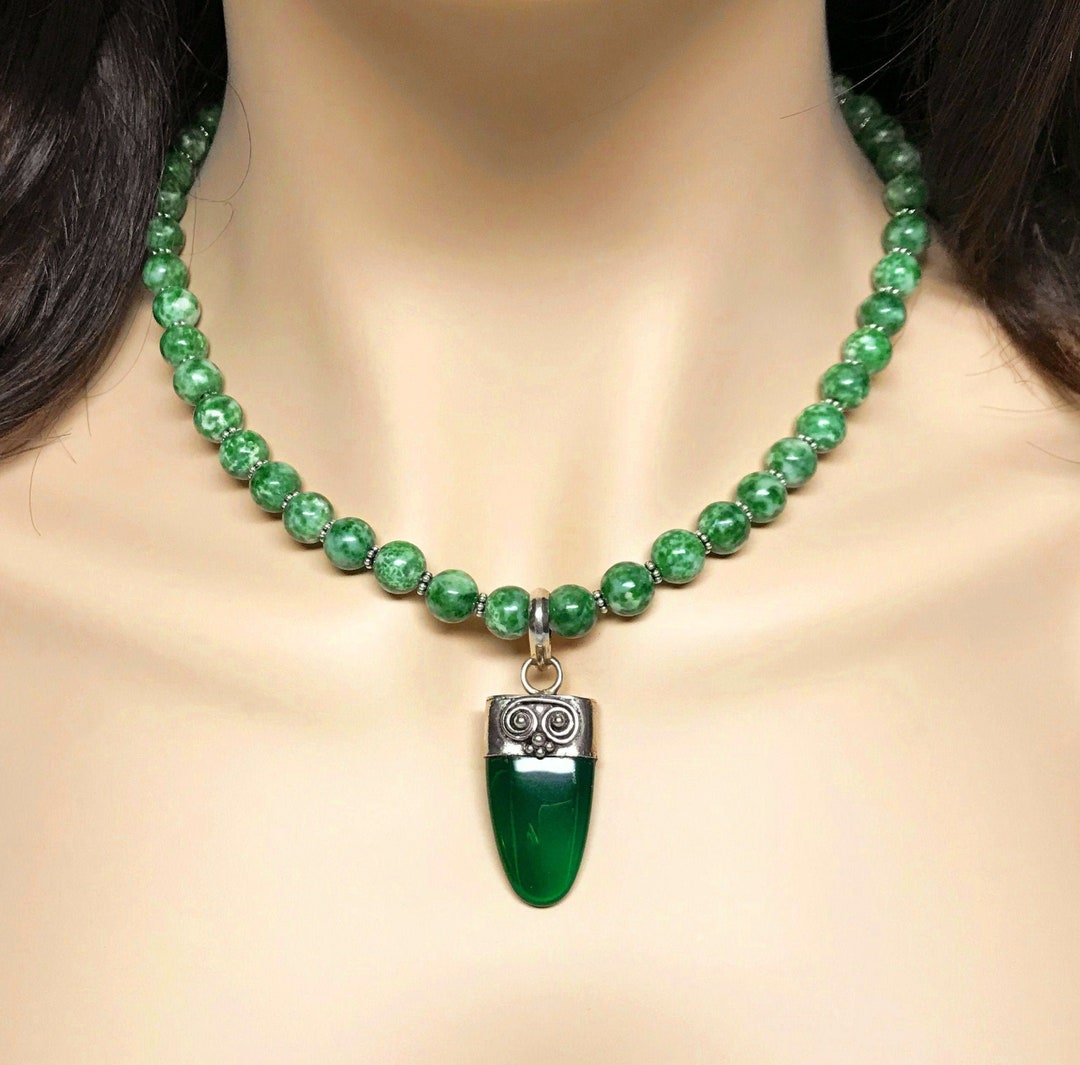 Green Tree Agate Sterling Silver Green Chalcedony Pendant Necklace ...