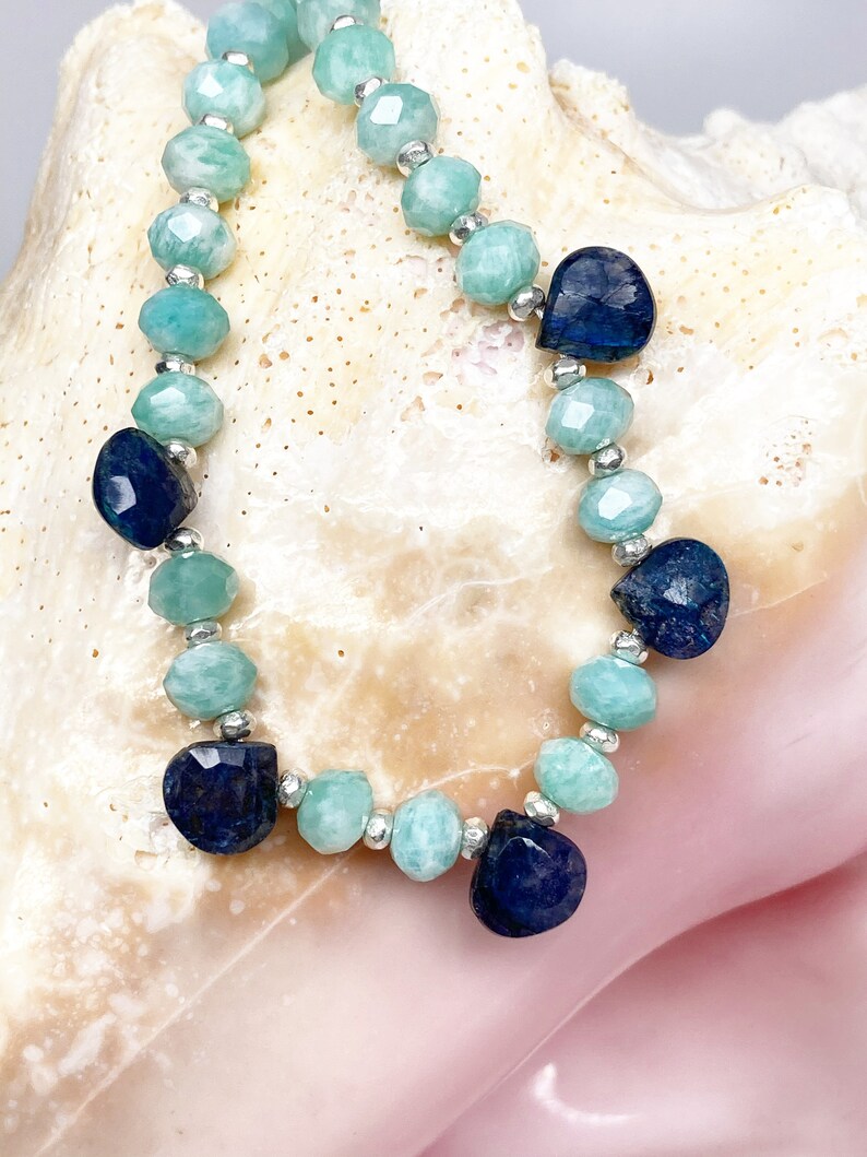 Dark Blue Labradorite Briolette, Faceted Amazonite, Hill Tribe Silver ...