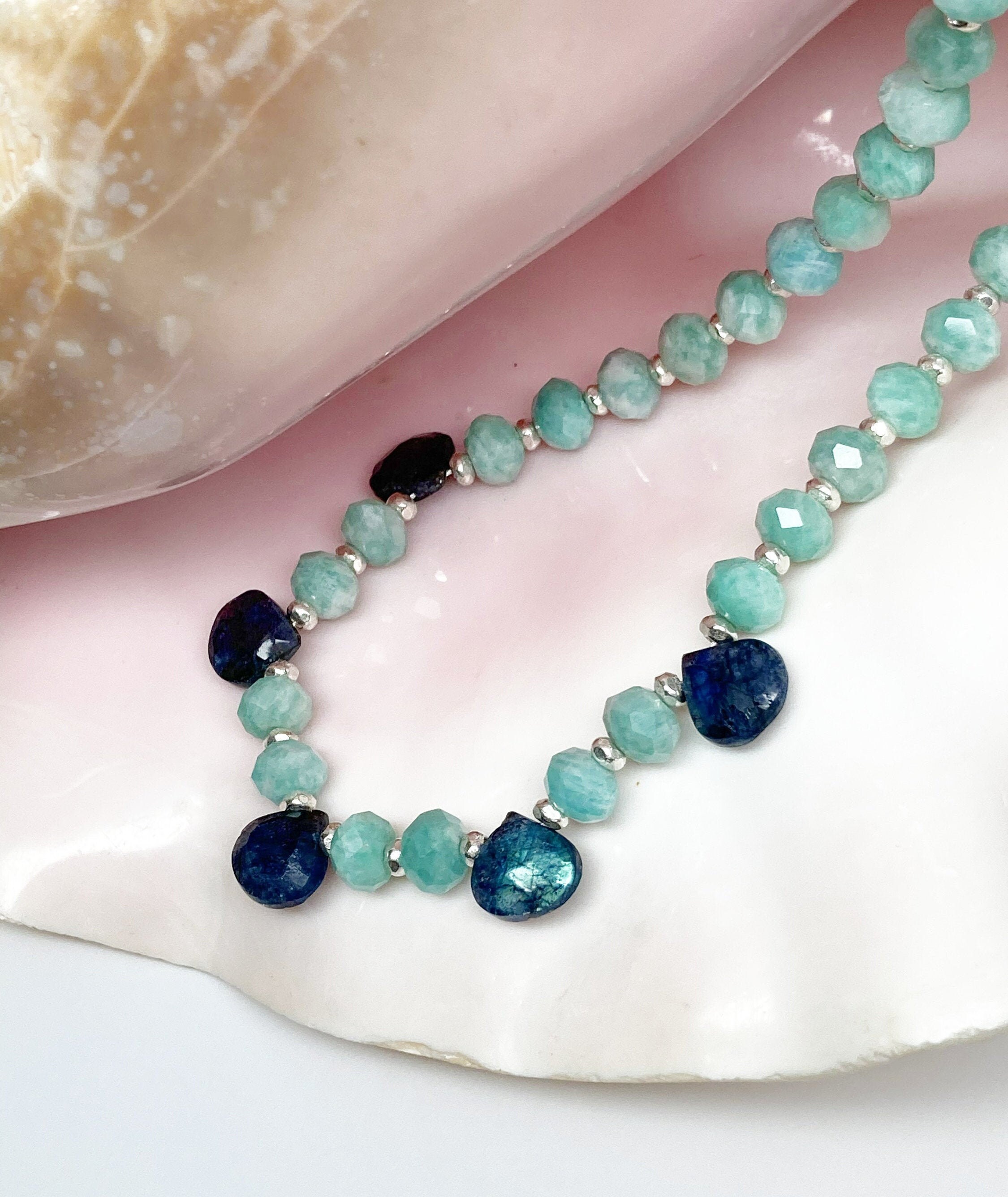 Dark Blue Labradorite Briolette, Faceted Amazonite, Hill Tribe Silver ...