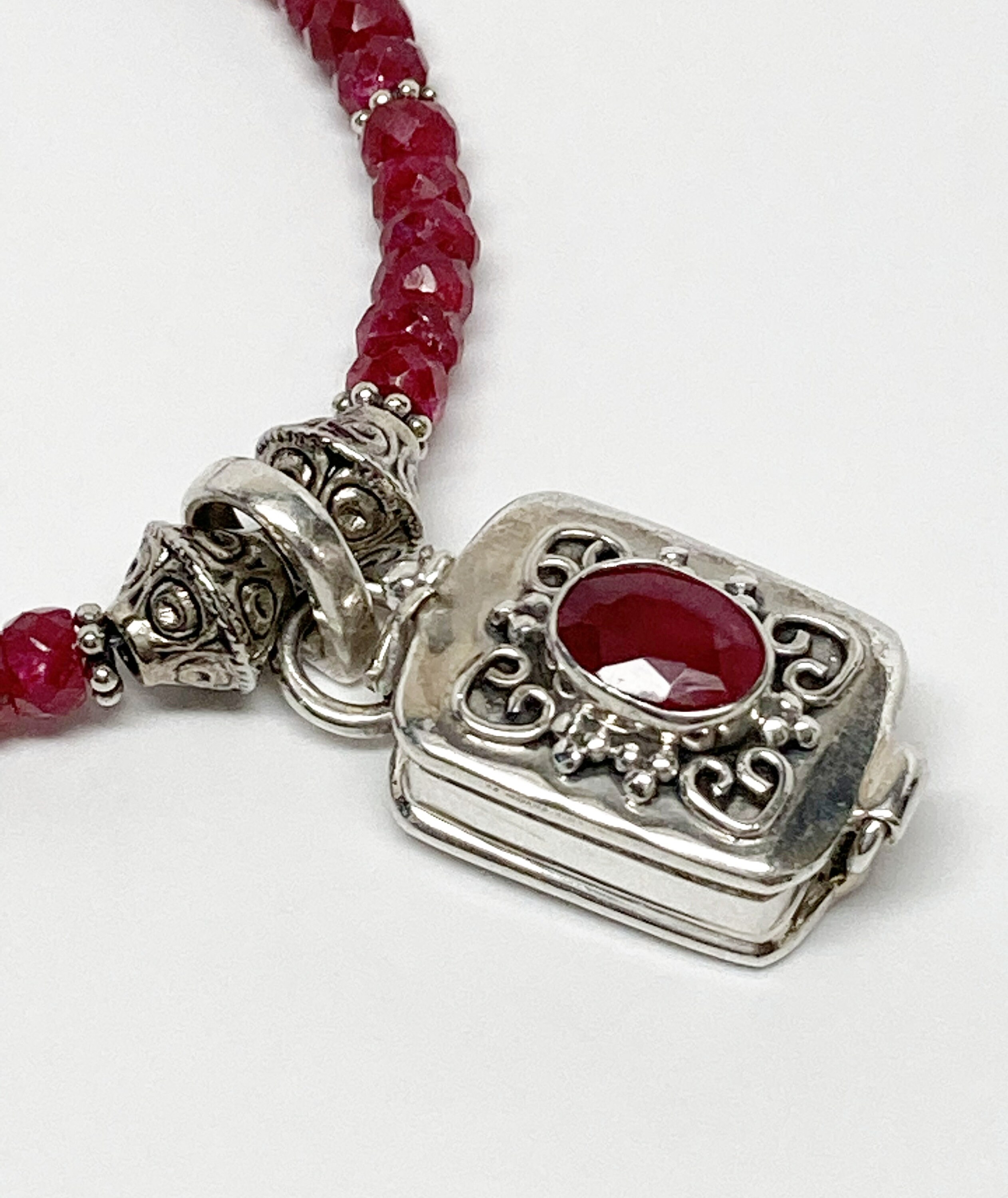 Ruby Sterling Silver Poison Pendant Prayer Box Keepsake Necklace ...