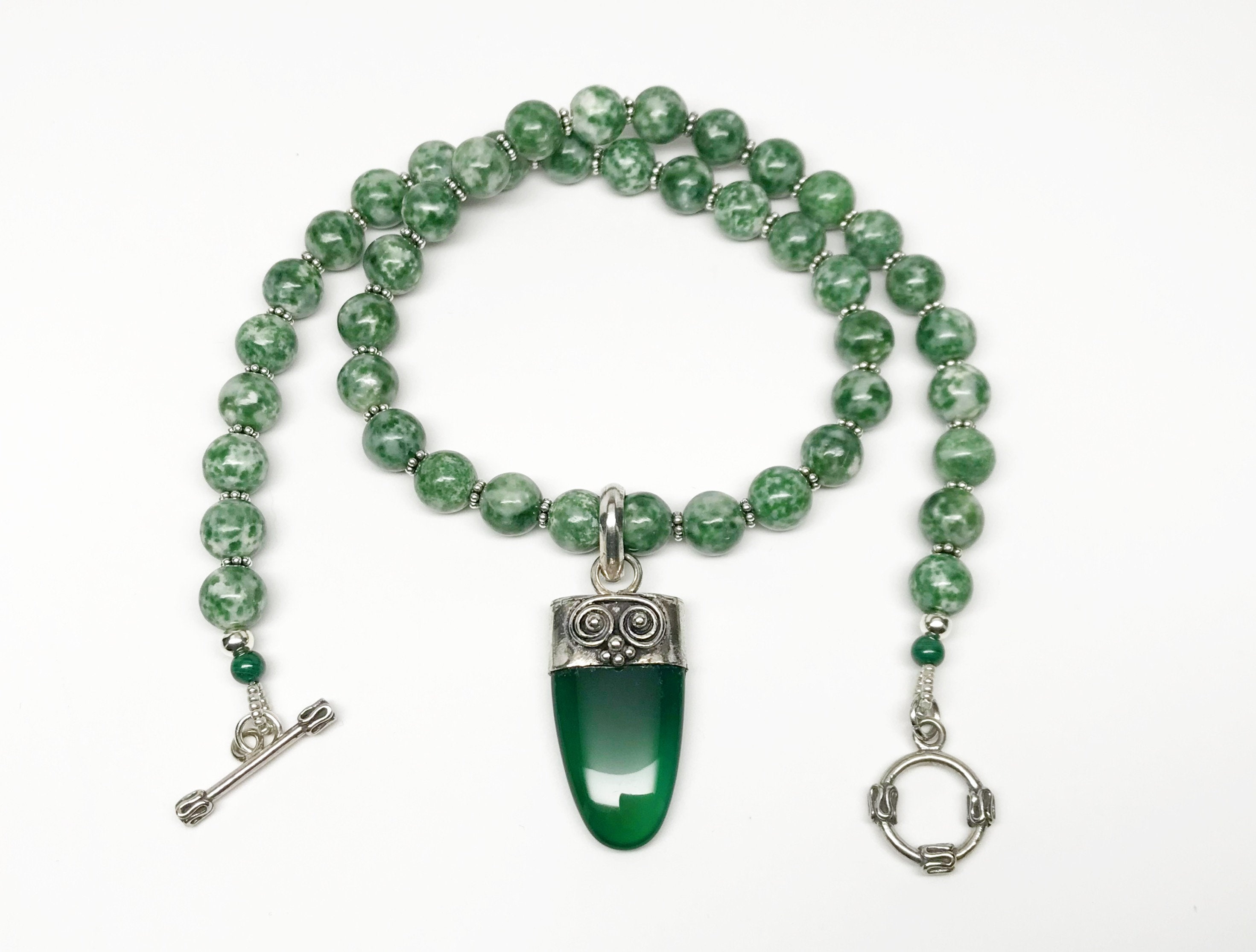 Green Tree Agate Sterling Silver Green Chalcedony Pendant Necklace ...