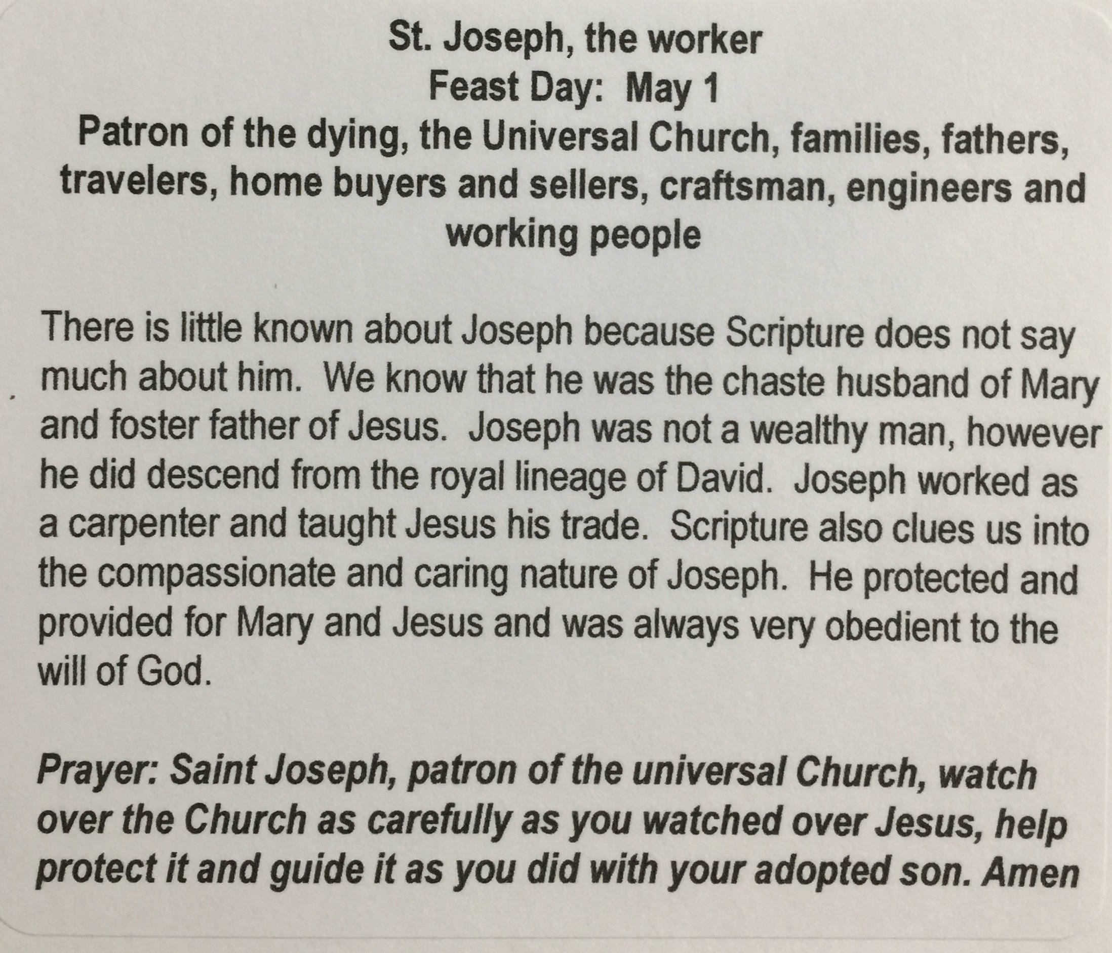 St. Joseph the Worker, Patron of Workers, Patron Saint of Dying, Saint ...