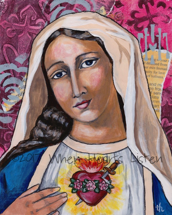 Sacred Heart of Mary Immaculate Heart of Mary Mary virgin | Etsy
