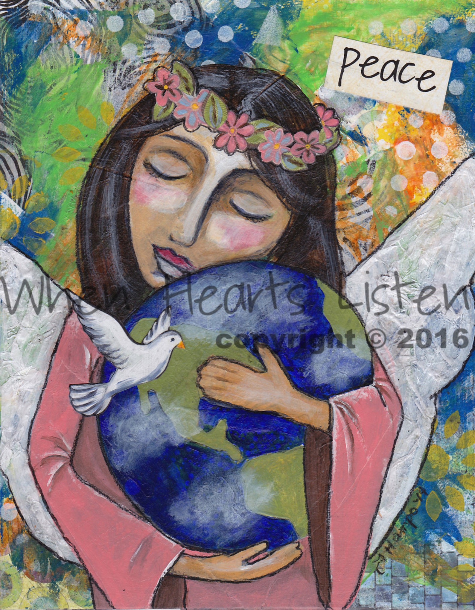 Angel of Peace, Angel Art, Angel Painting, Folk Art, Inspirational Art ...