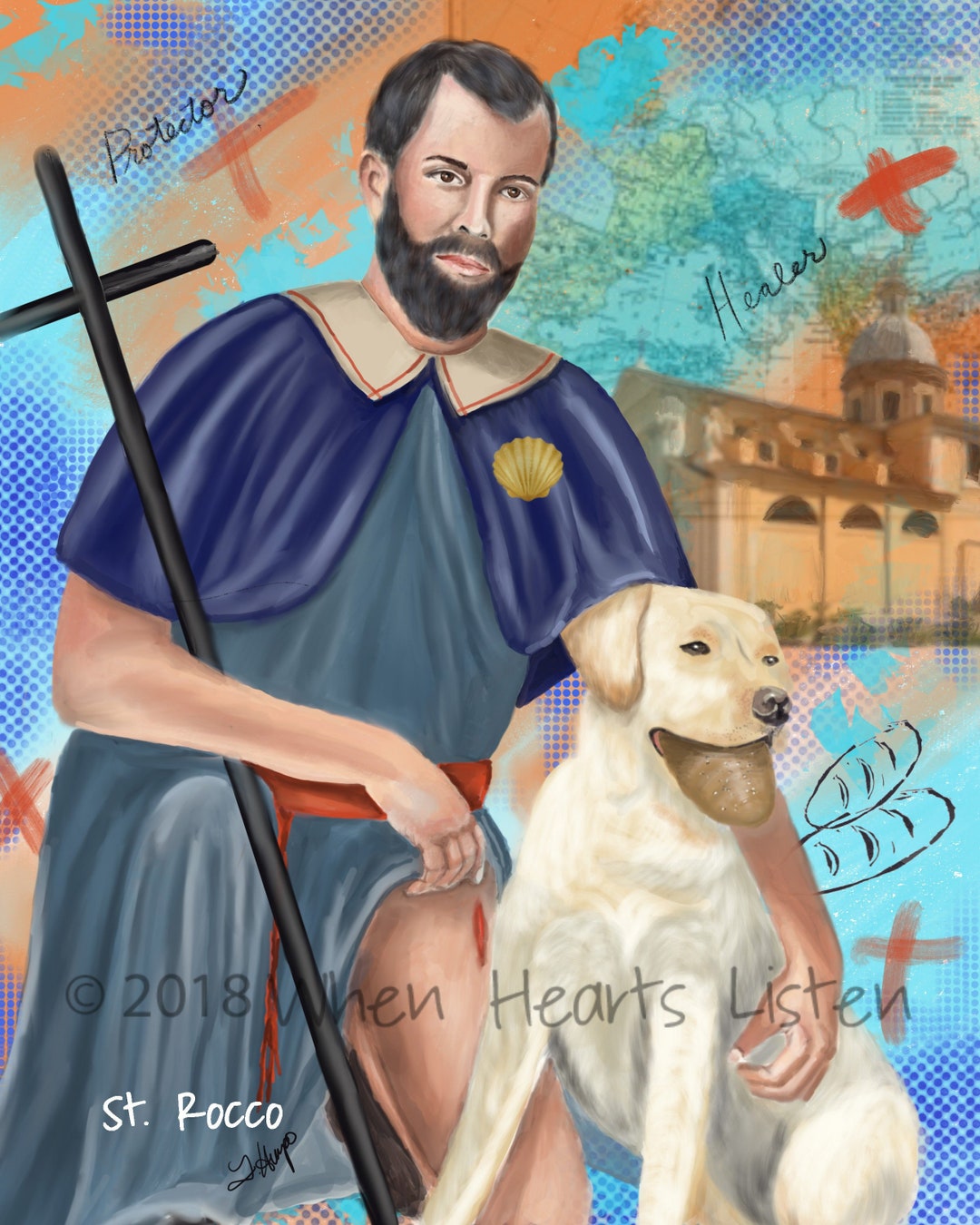 St. Rocco, Patron Saint, Dog Lovers, Religious Art, Modern Icon ...