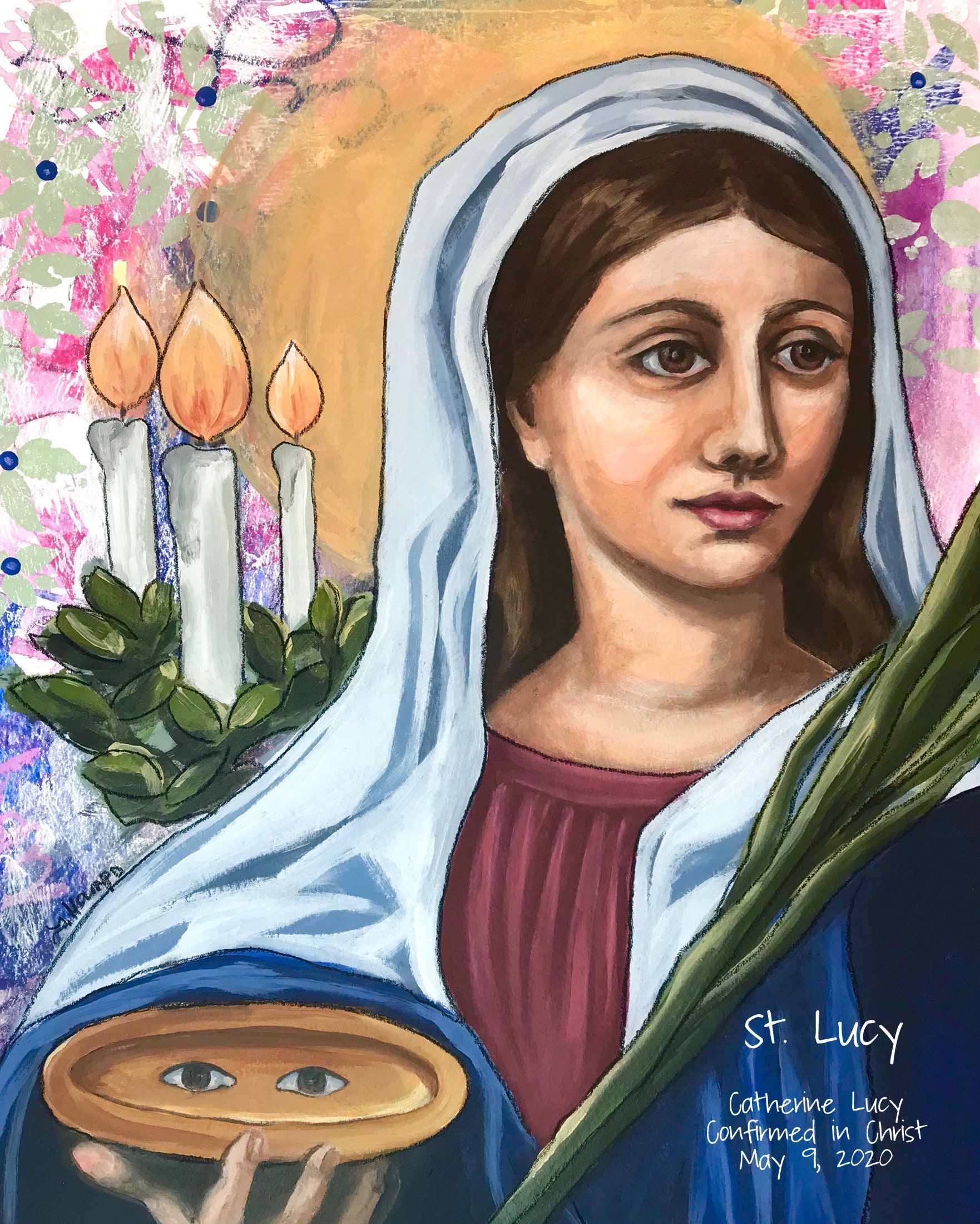 St. Lucy, Patron Saint of Blind, Modern Icon, Personalized Art ...