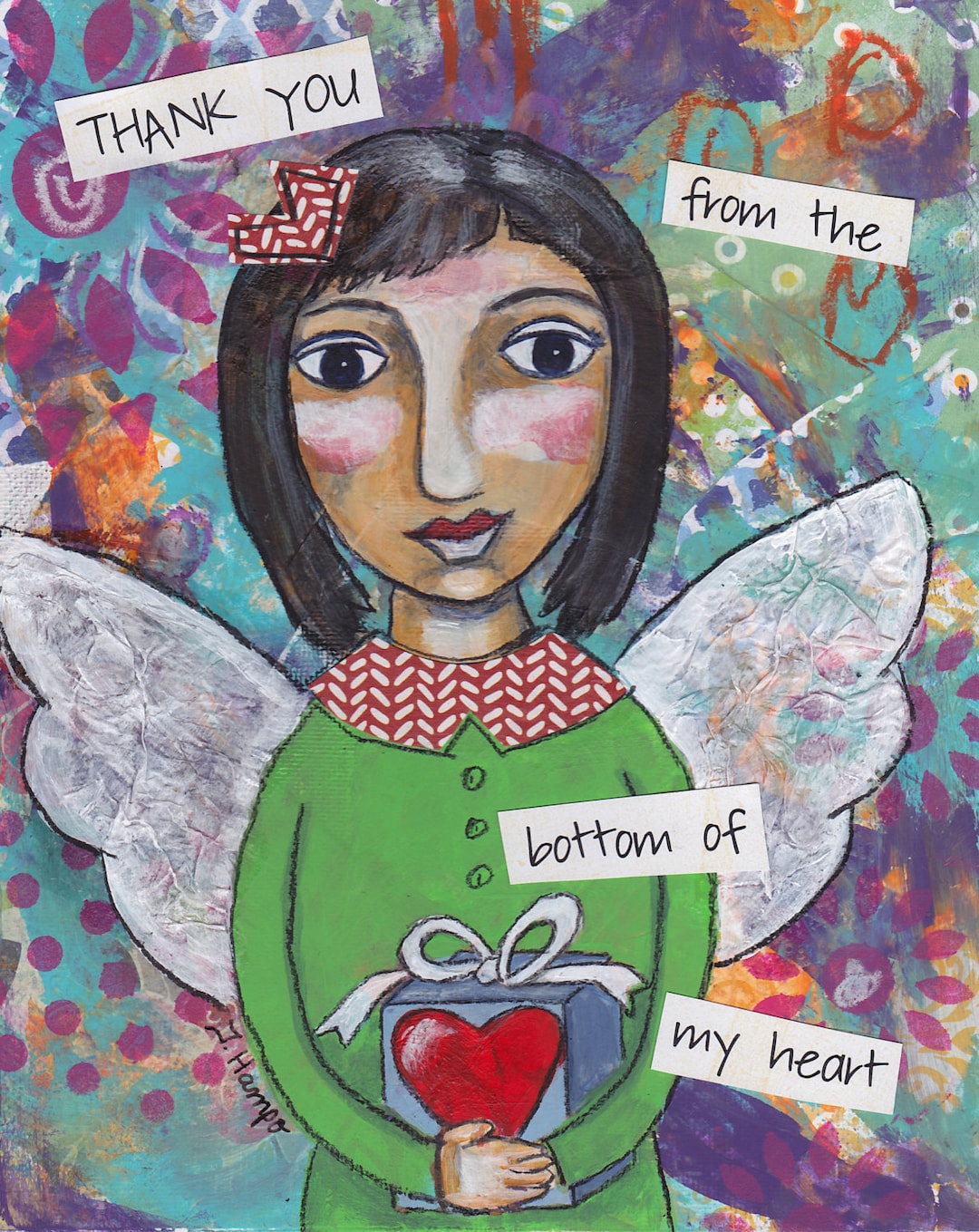 Thank You Gift, Angel of Thanks, Thank You Angel, Angel With Gift, Folk ...