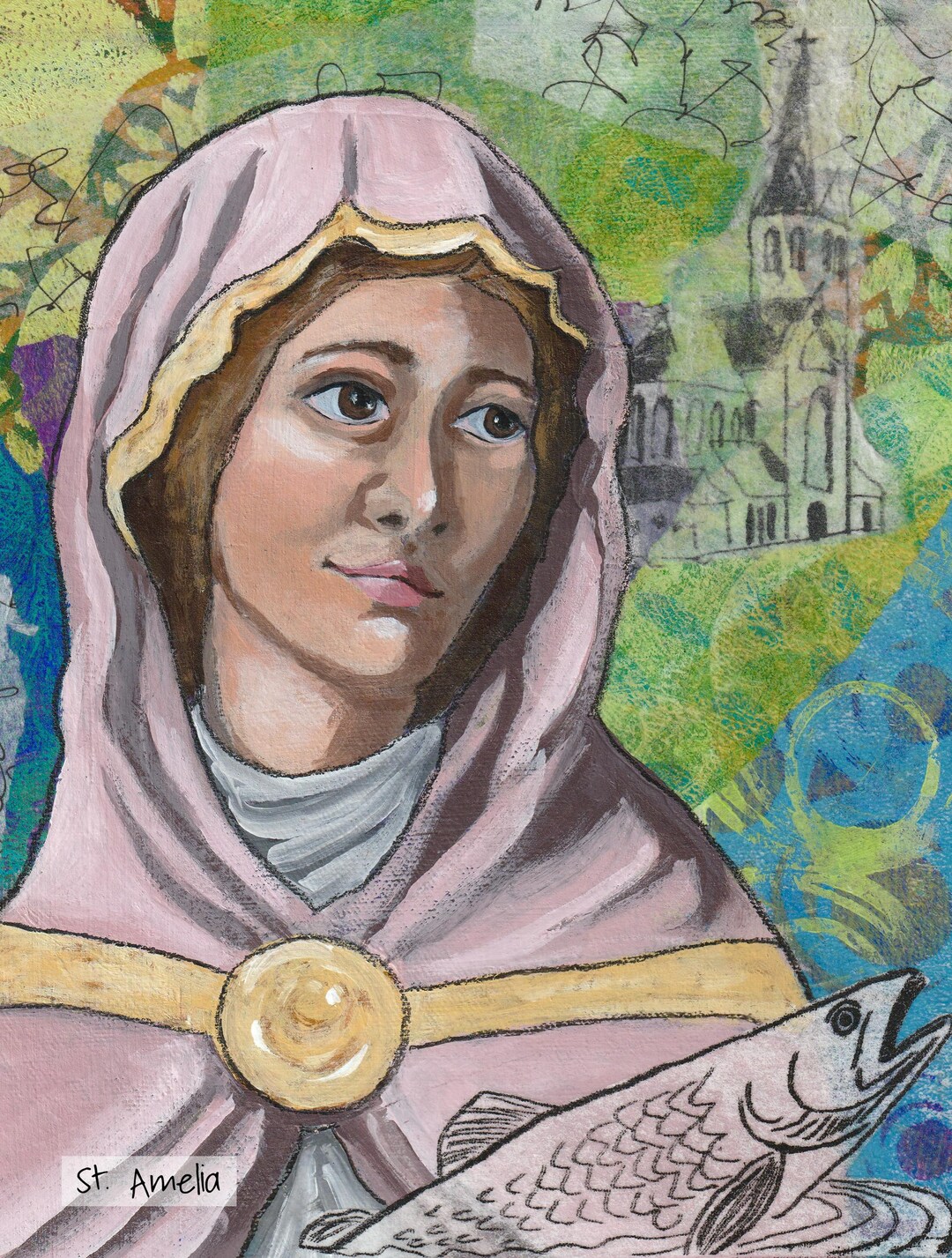 St. Amelia Painting, Saint Amelia Icon, Saint Art, Religious Icon ...