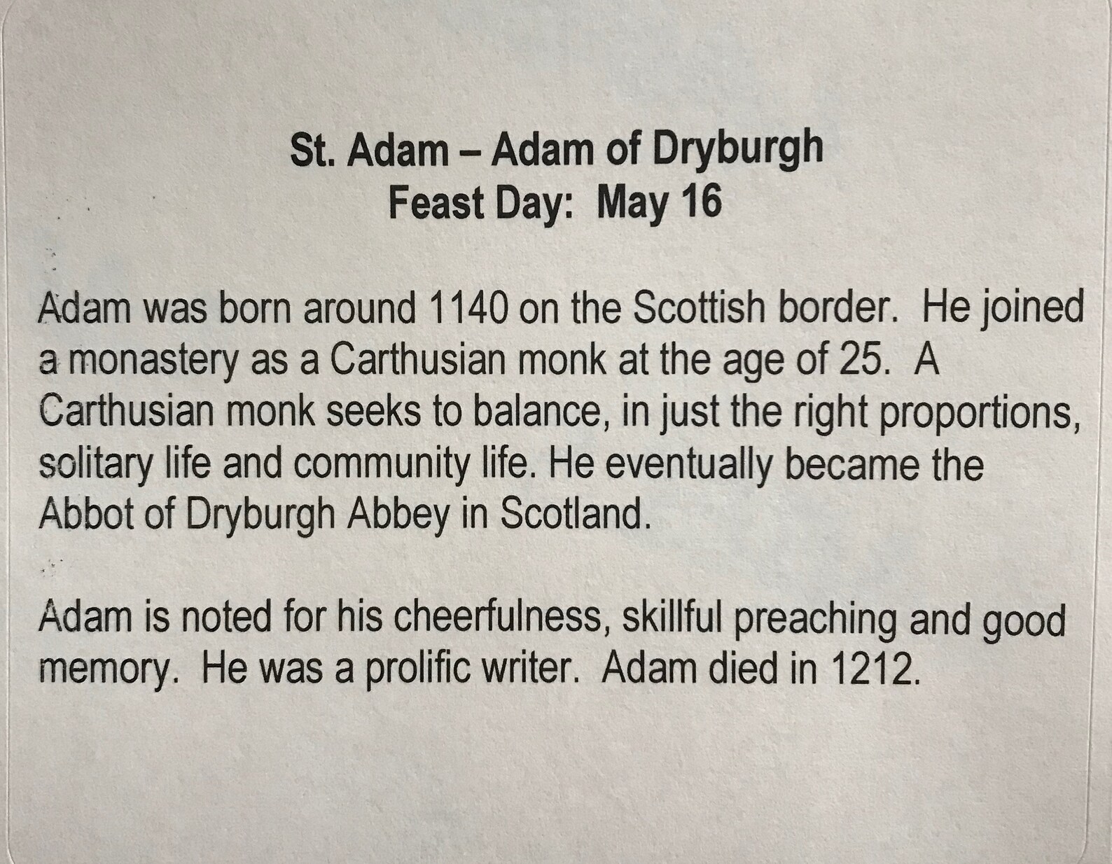 St. Adam, Adam of Dryburgh, Saint Art, Inspirational Art, Personalized ...