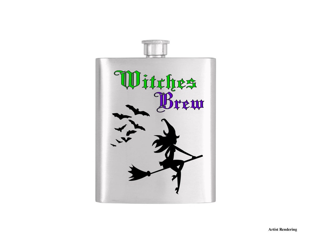 Witches Brew Sexy Witch and Bats Halloween Flask by Bottoms up Flasks ...