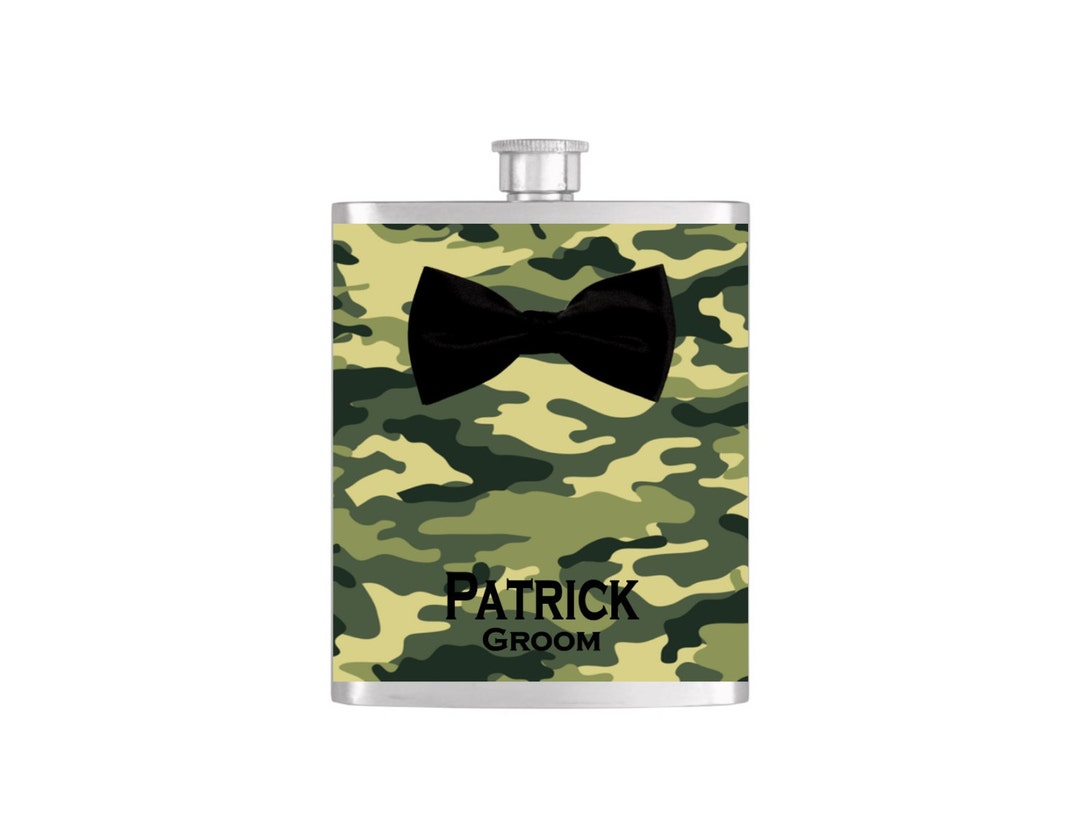 Black Bow Tie Groomsmen Camoflauge Bow Tie Flask With FREE Funnel Mens ...