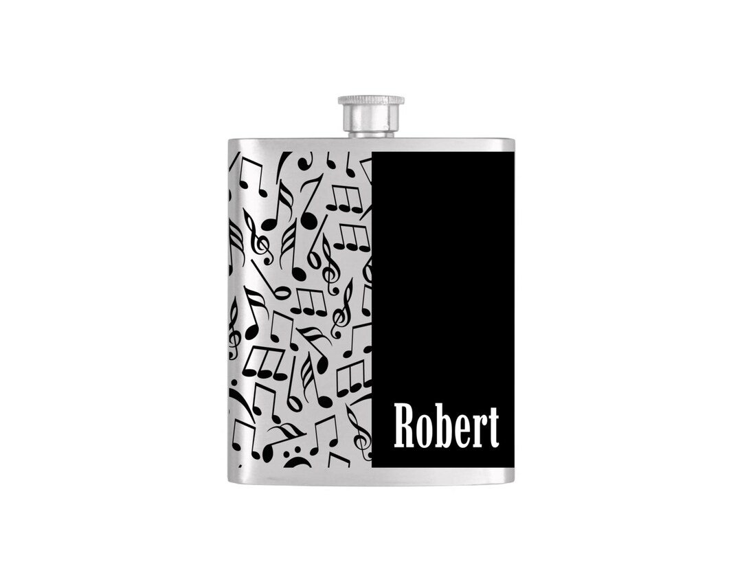Personalized Black & White Music Note Groomsmen Flask by Bottoms up ...