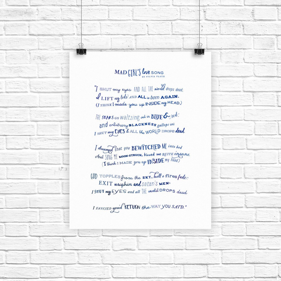 Sylvia Plath Mad Girl's Love Song Print | Poetry Art Poster | Sylvia ...