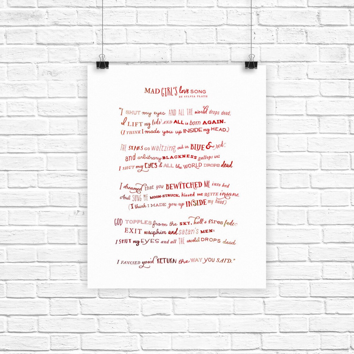 Sylvia Plath Mad Girl's Love Song Print | Poetry Art Poster | Sylvia ...