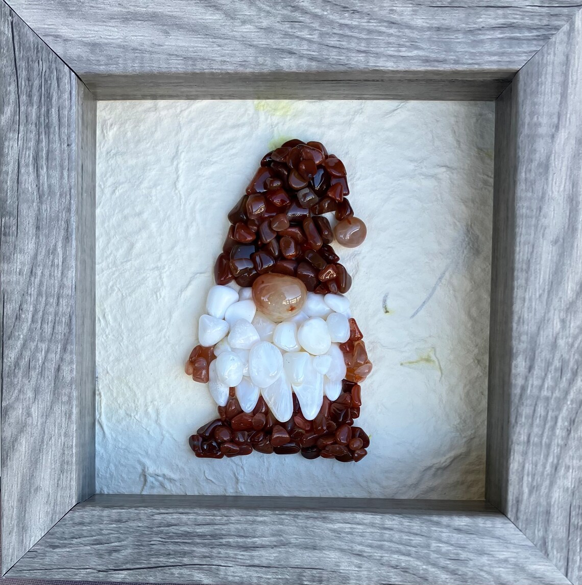 SOLD! Oregon Coast Agates Red/white Santa Gnome in 5" Shadow Box - Etsy