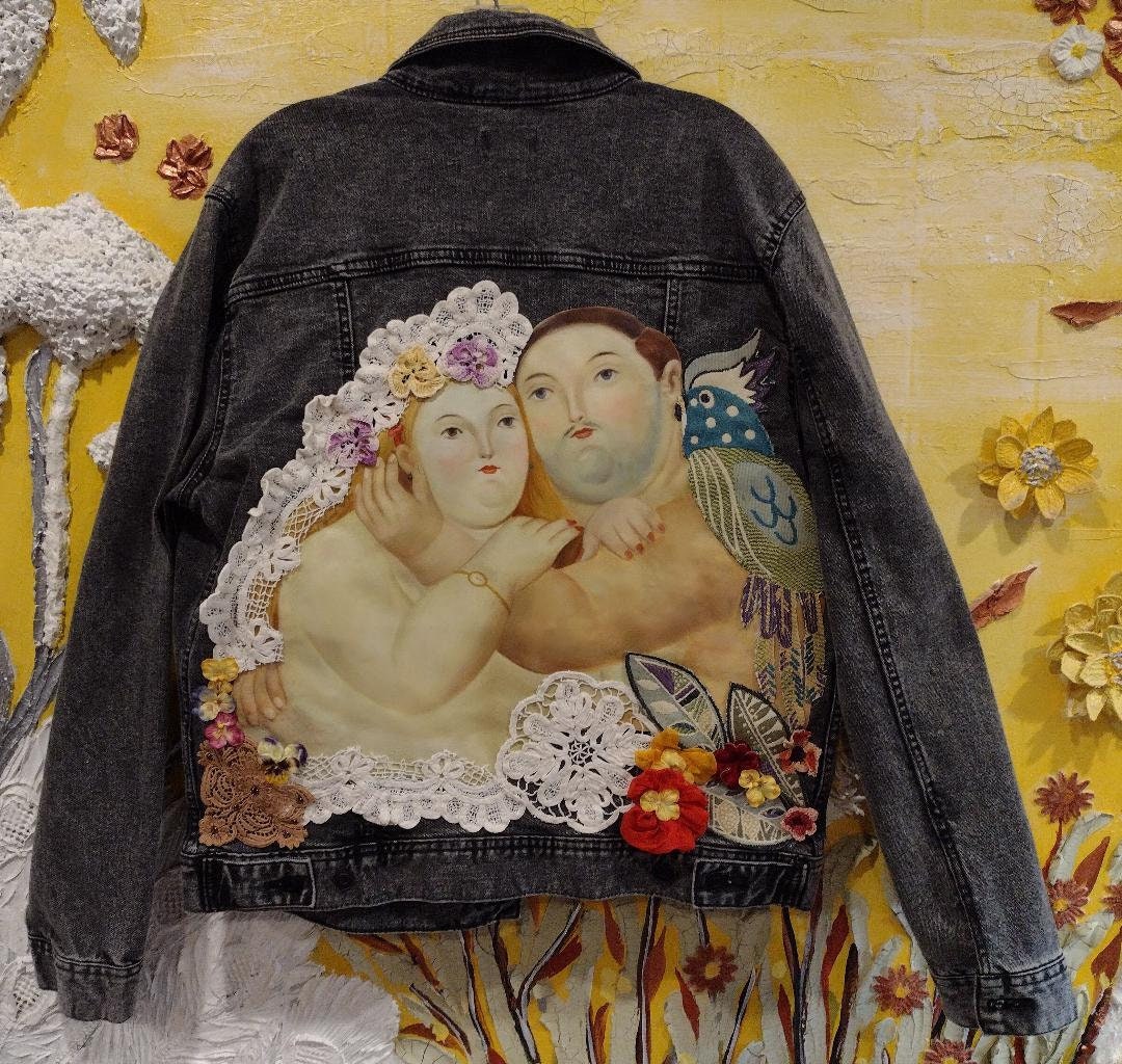Hand Painted, Botero, Two Lovers, Peacock, 3D Flowers, Embroidery ...