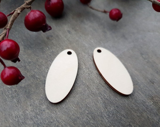 12pieces Oval Pendants,diy Unfinished Laser Cut Wood Pendant,natural ...