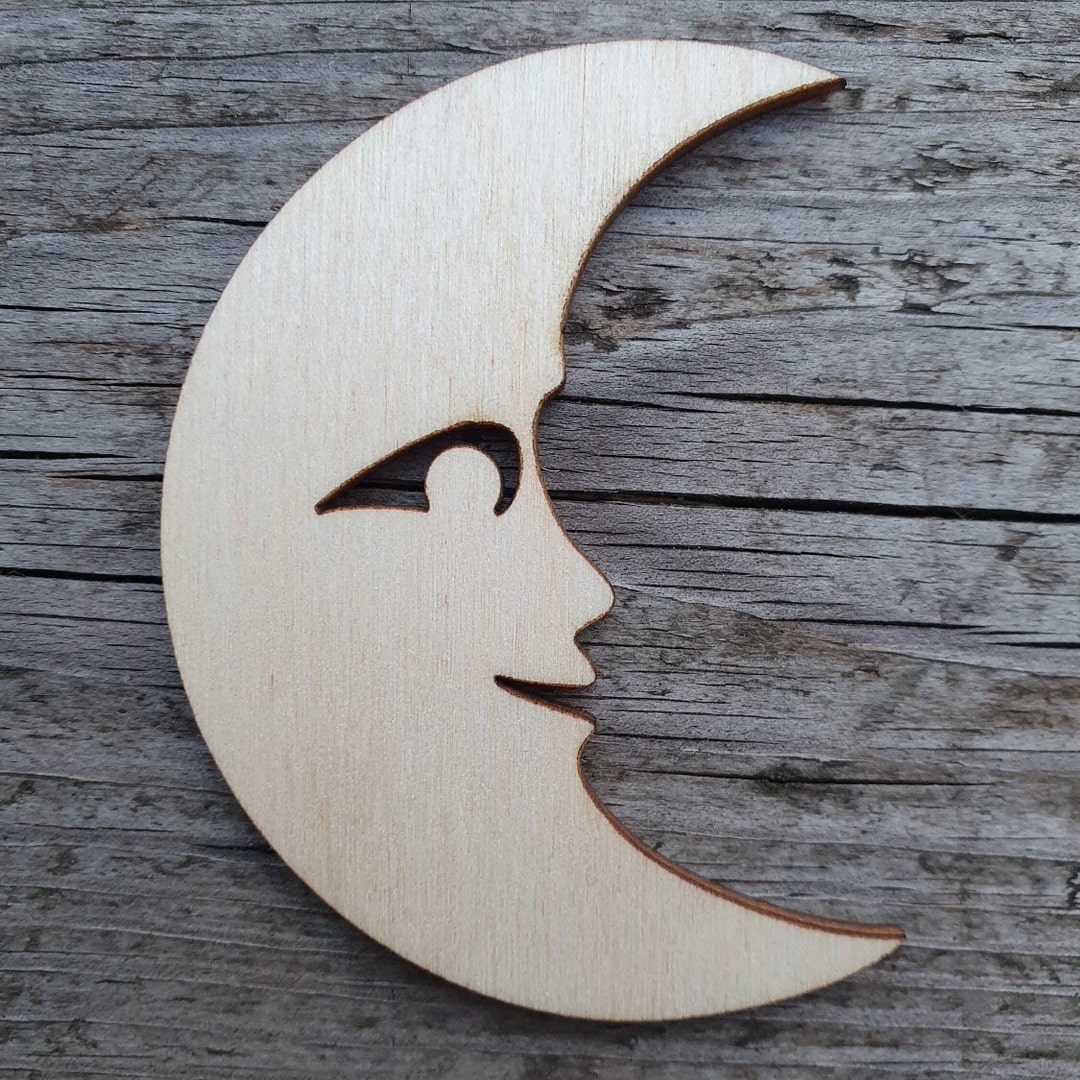 Crescent Moon With Face Shape, MULTIPLE SIZES, Moon Cut Out, Laser Cut ...